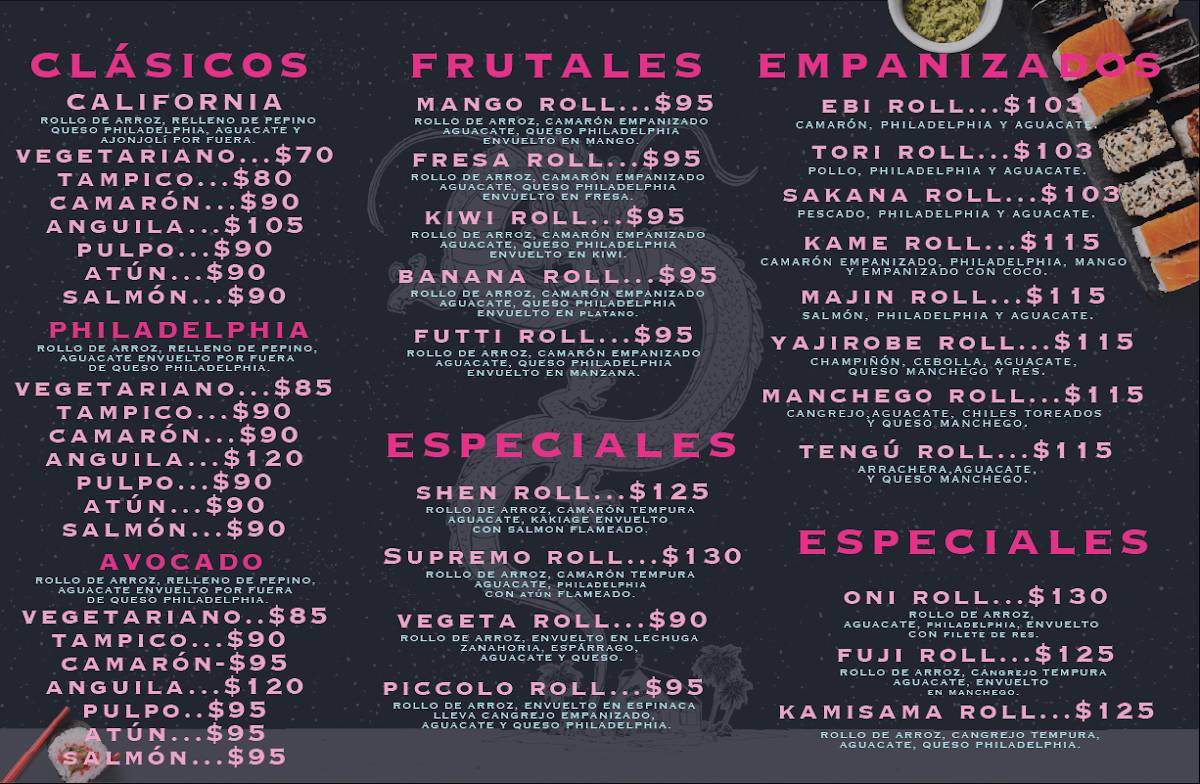 Menu at kame house JM restaurant, Ecatepec de Morelos