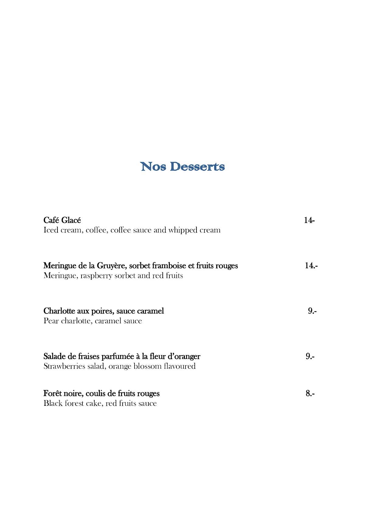 Speisekarte von Restaurant la Perle du Lac, Genf, Rue de Lausanne 126