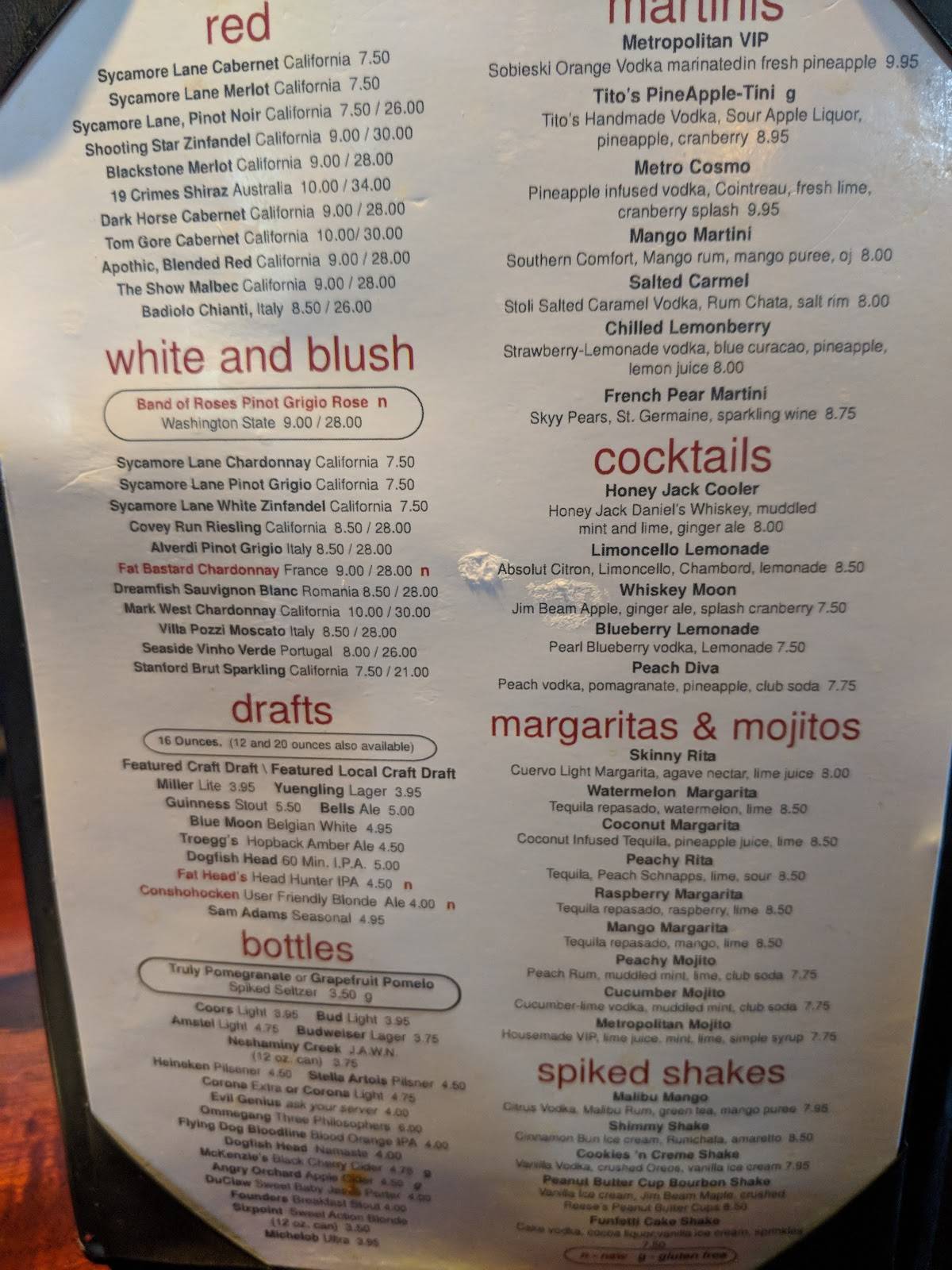 Menu at The Metropolitan, American Diner & Bar, Montgomeryville