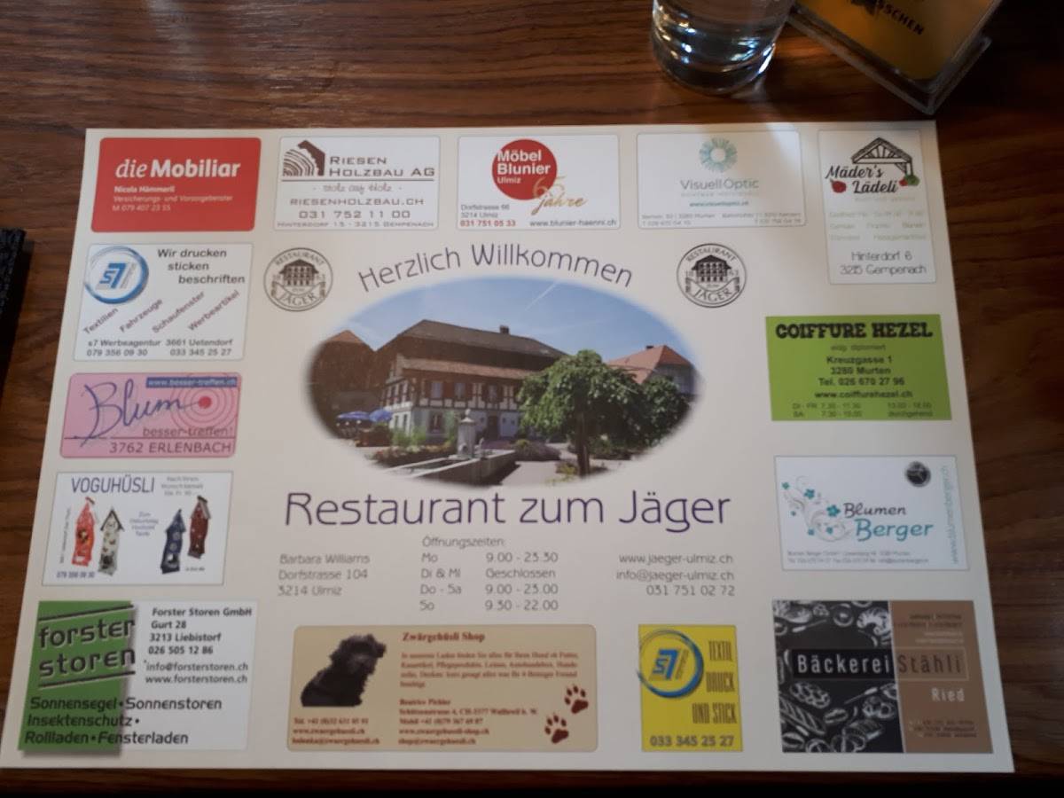 Speisekarte von Restaurant zum Jäger - Ulmiz, Ulmiz, Dorfstrasse 104