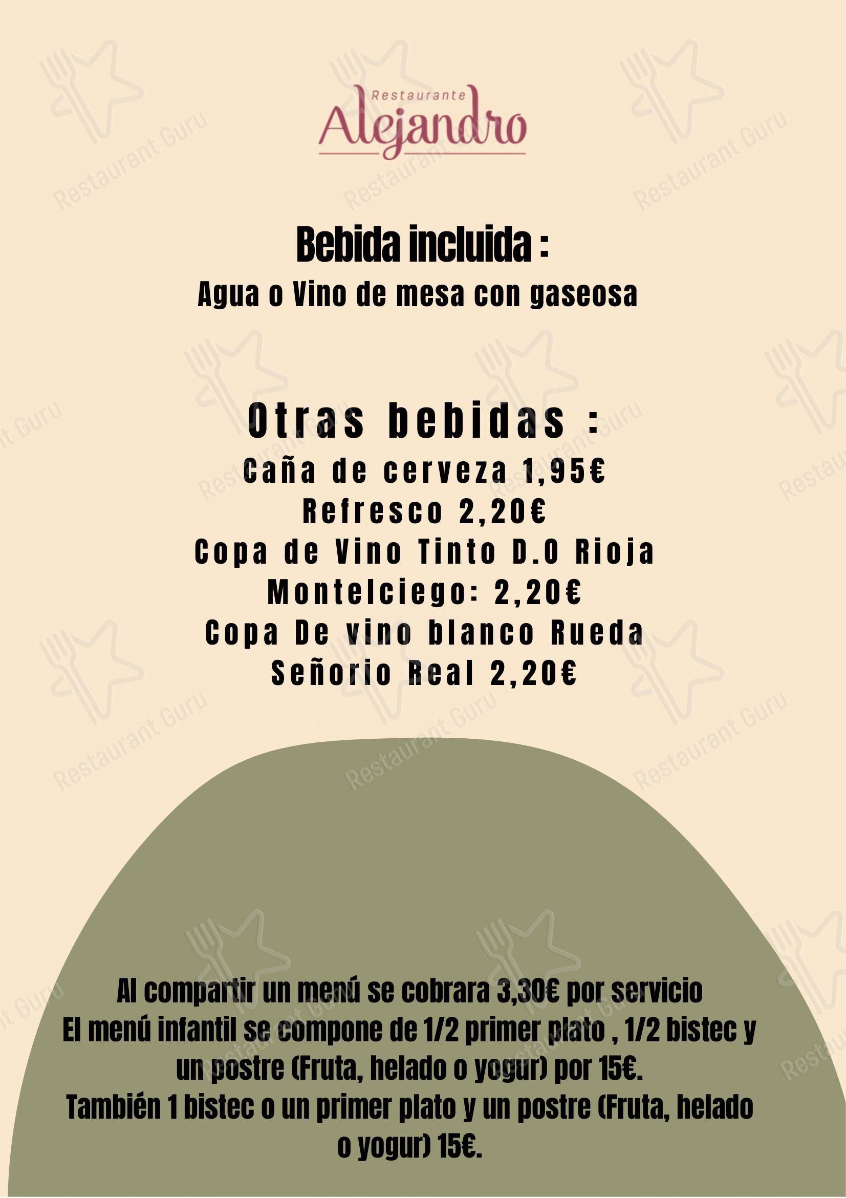 Carta de Restaurante Alejandro de Bayas, Miranda de Ebro