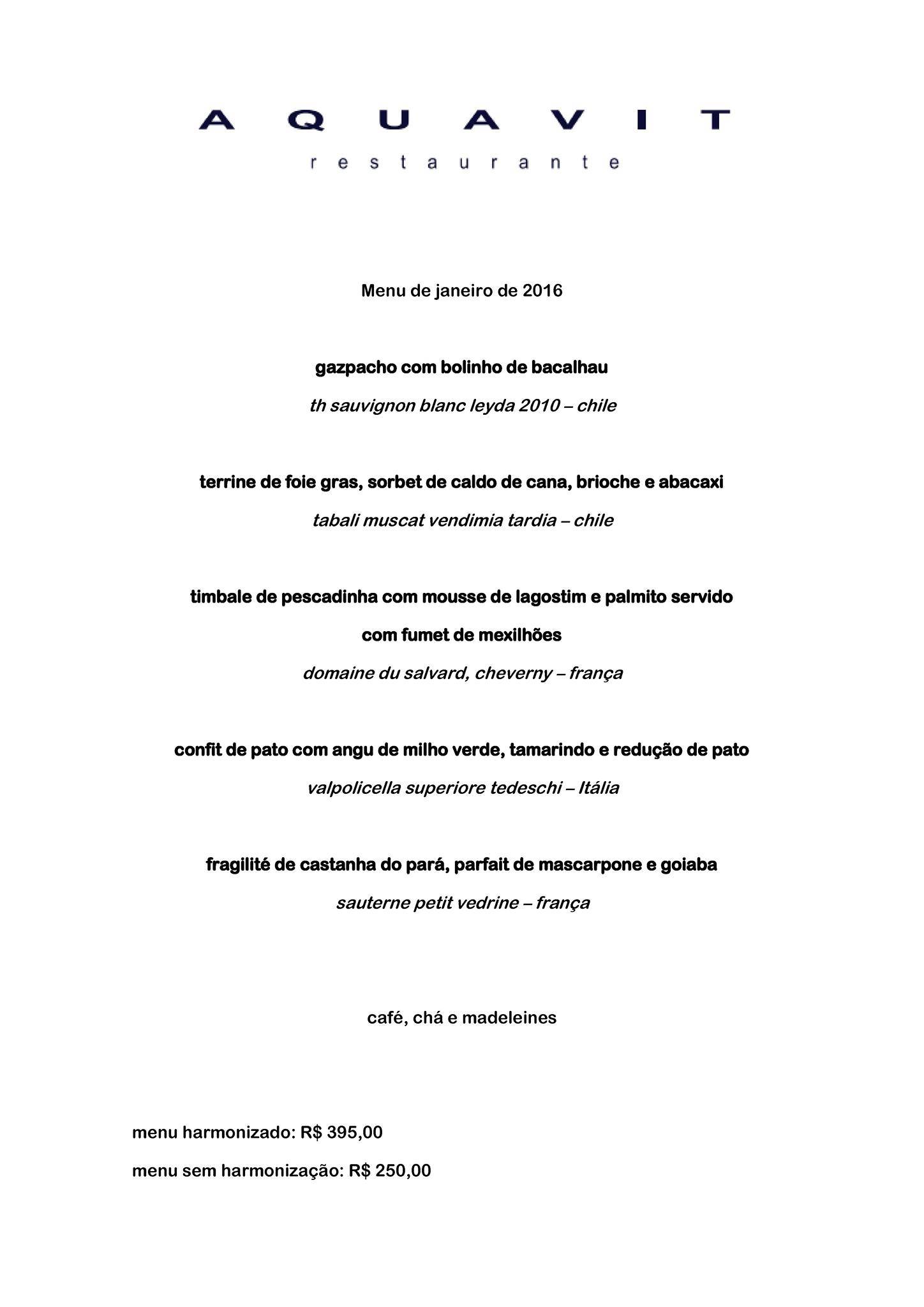 Menu at Restaurante Aquavit, Brasília, St. de Mansões Dom Bosco Jardim ...