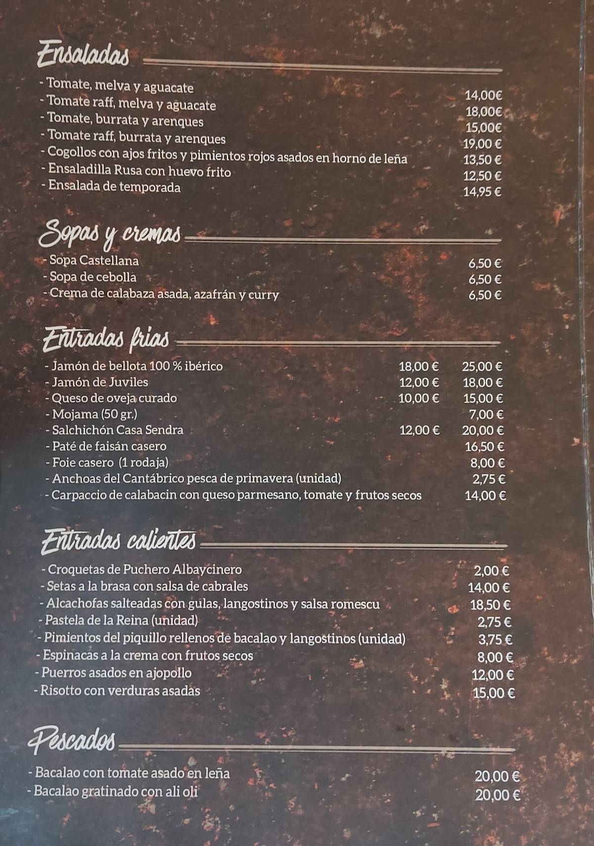 Carta de Restaurante Asador de la Reina, La Zubia