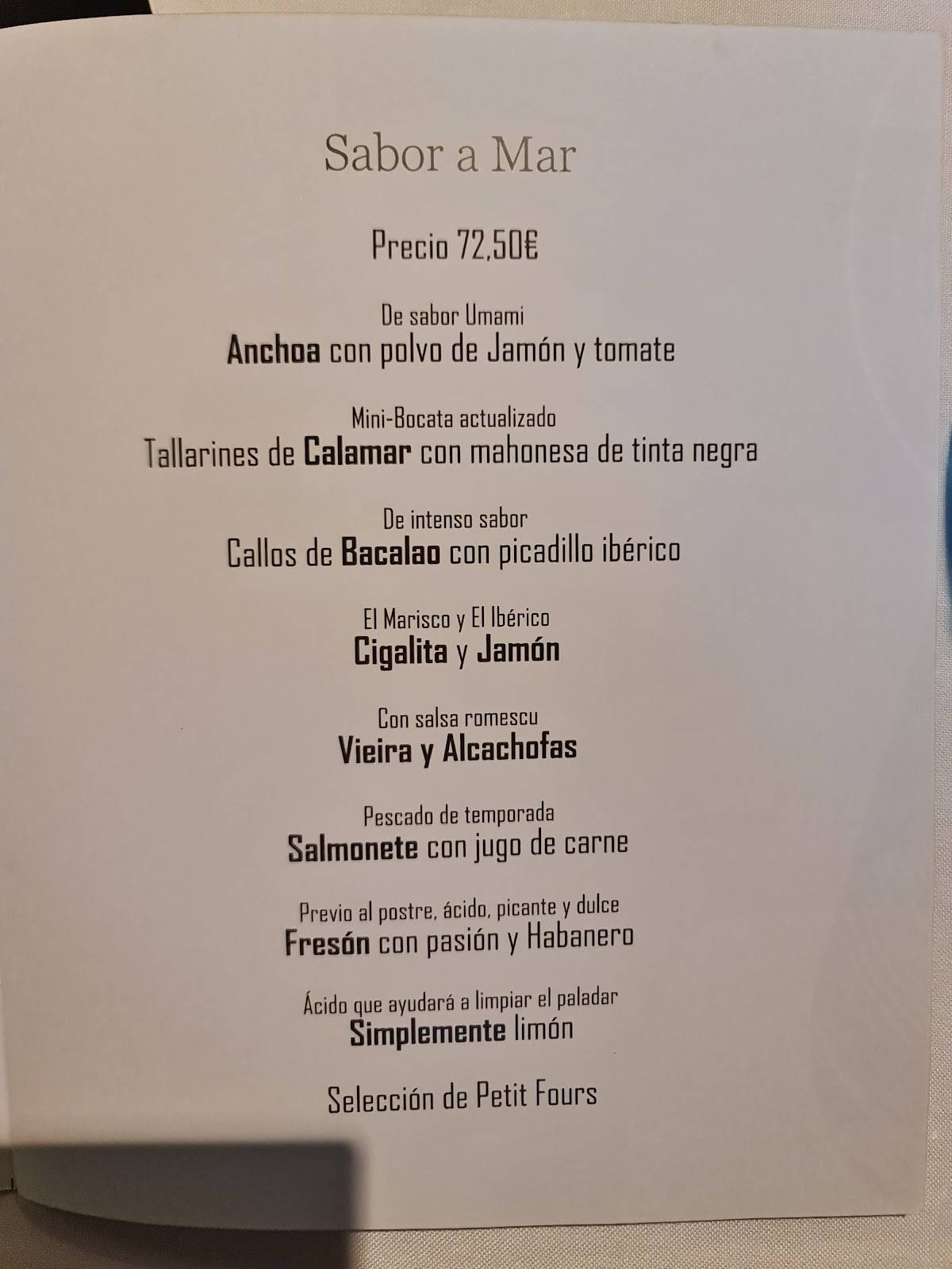 Carta de Restaurante B-nomio, Cáceres