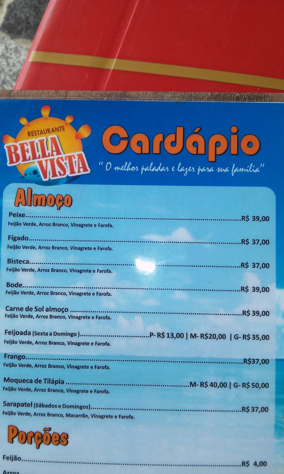 Menu em Restaurante Bella Vista, Paulo Afonso, Rua recanto do paraíso