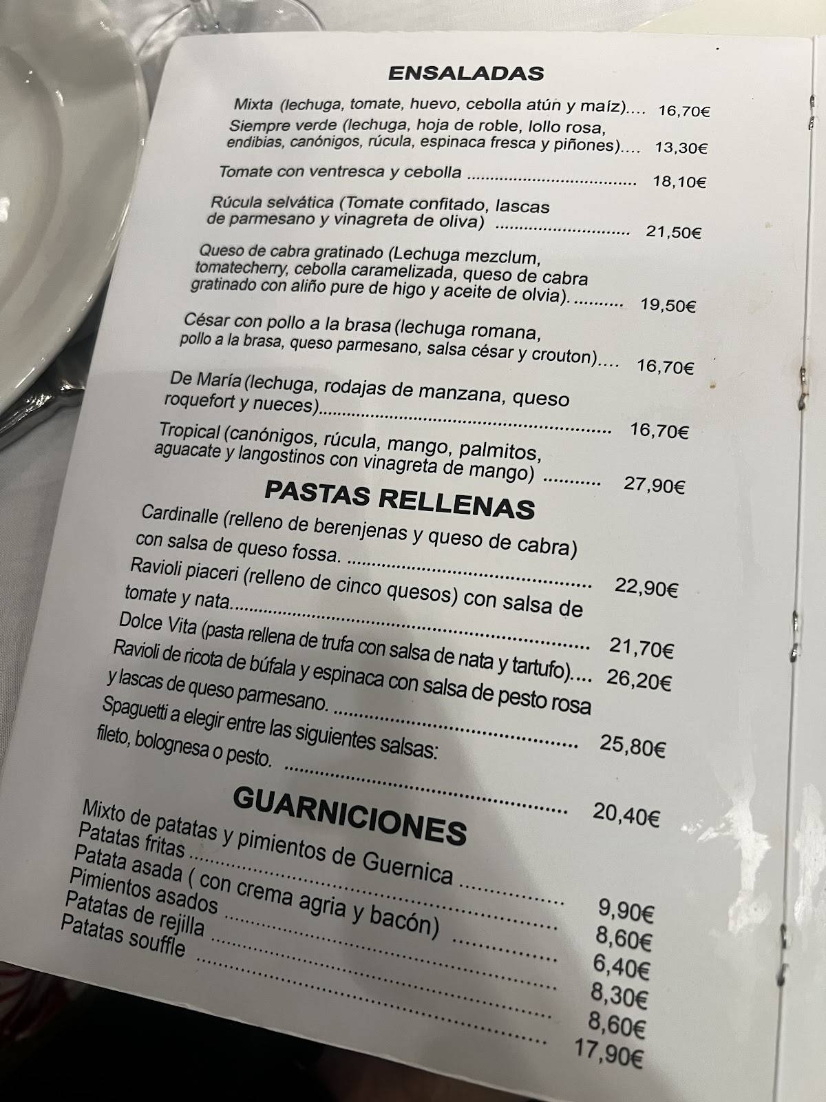 Carta de Restaurante De María - Felíx Boix, Madrid, C. de Félix Boix
