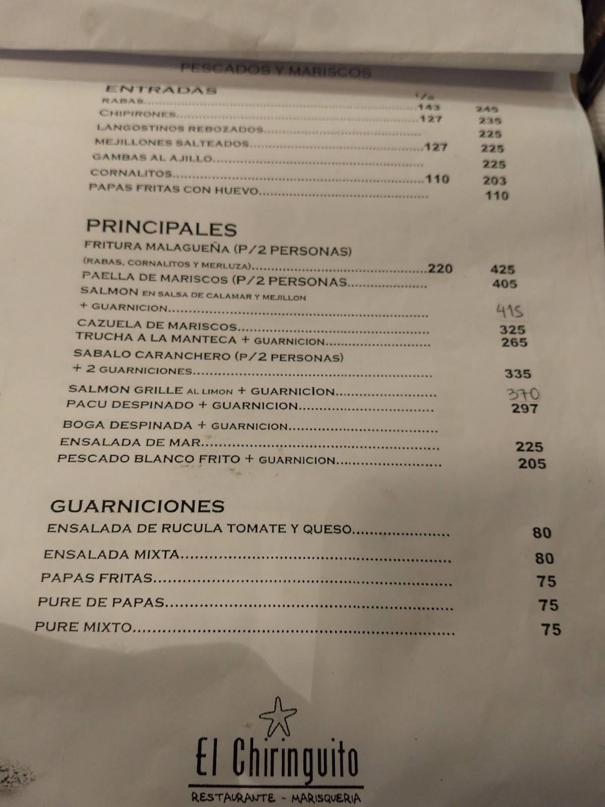 Carta de Restaurante El Chiringuito, Córdoba, Av. Recta Martinolli 8074