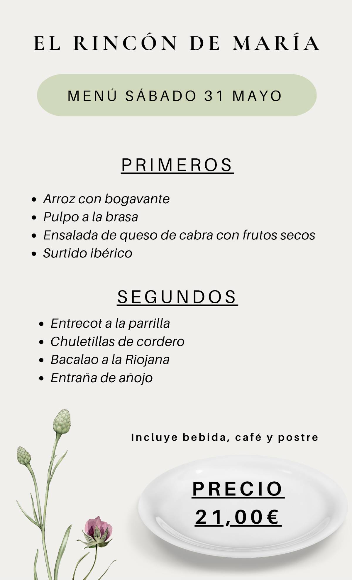 Menu at Restaurante El Rincón de María, Coslada