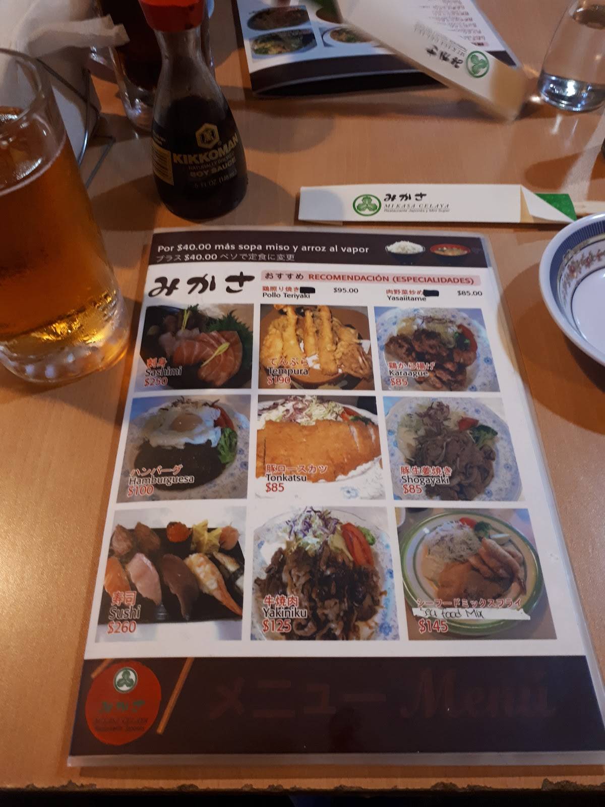 Carta de Restaurante Japones Grupo Mikasa Celaya, Celaya