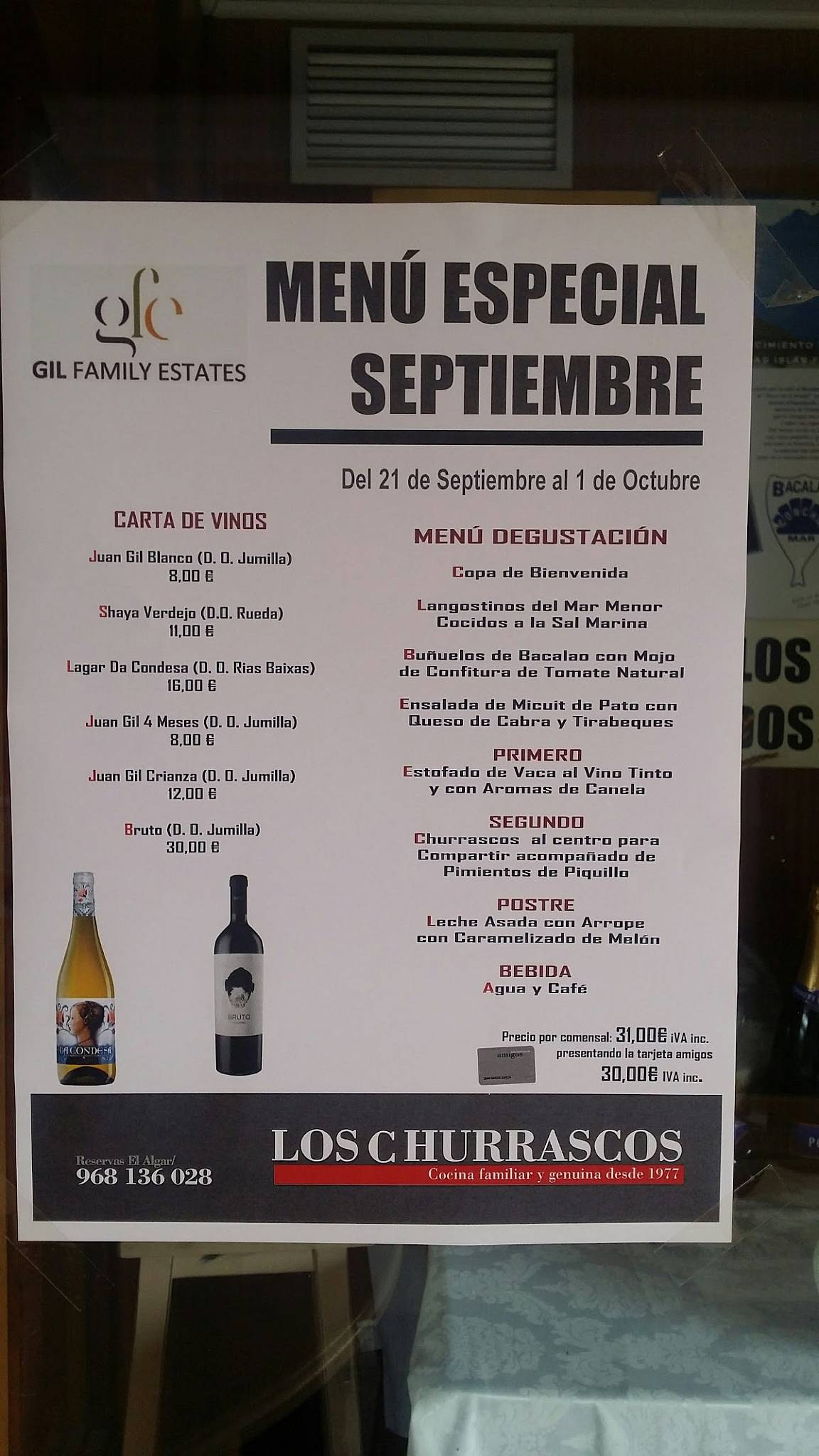 Carta de Restaurante José Mª Los Churrascos, El Algar, Avenida Filipinas