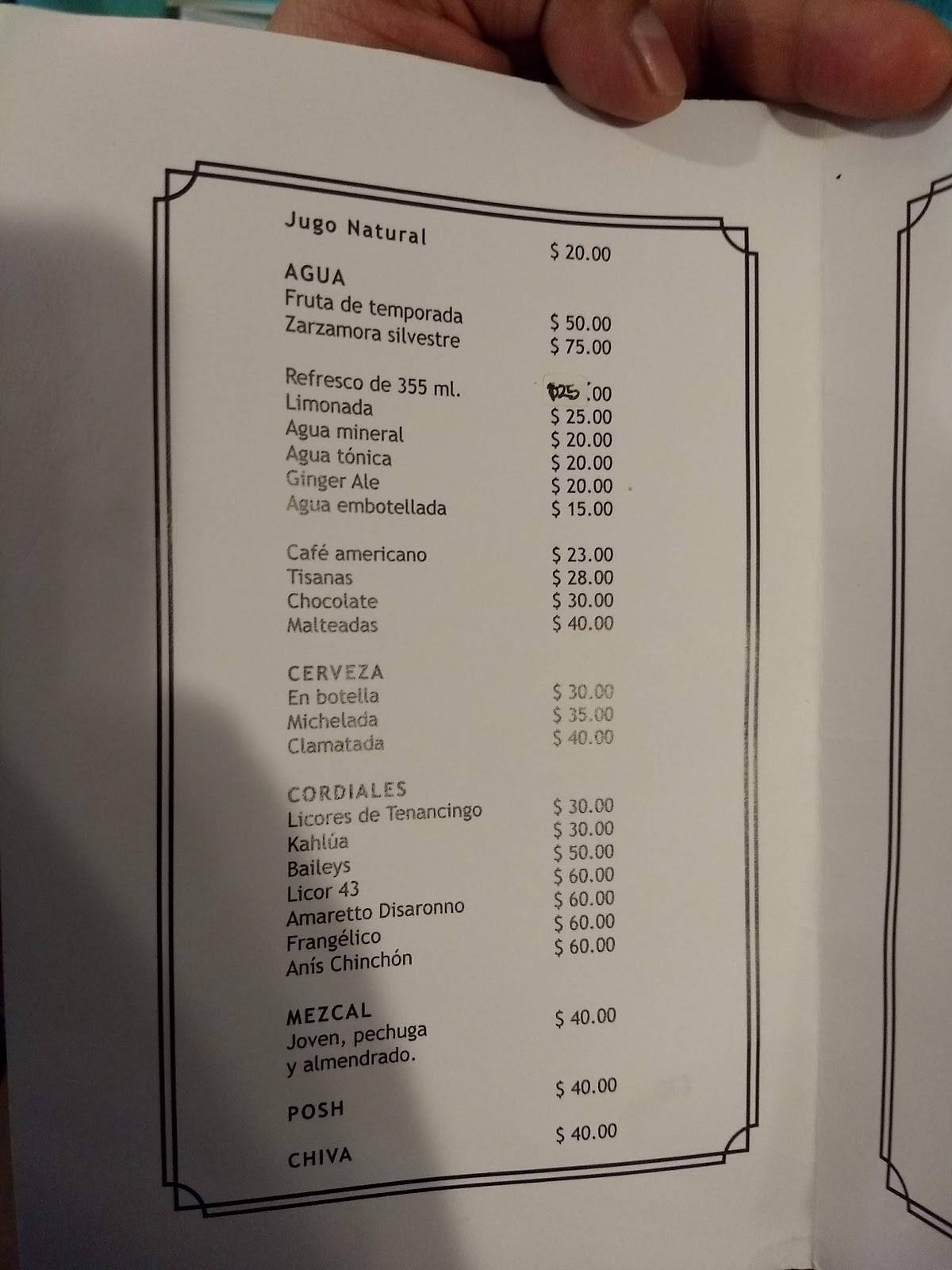Carta de Restaurante Las Canastas Tenancingo, Tenancingo de Degollado