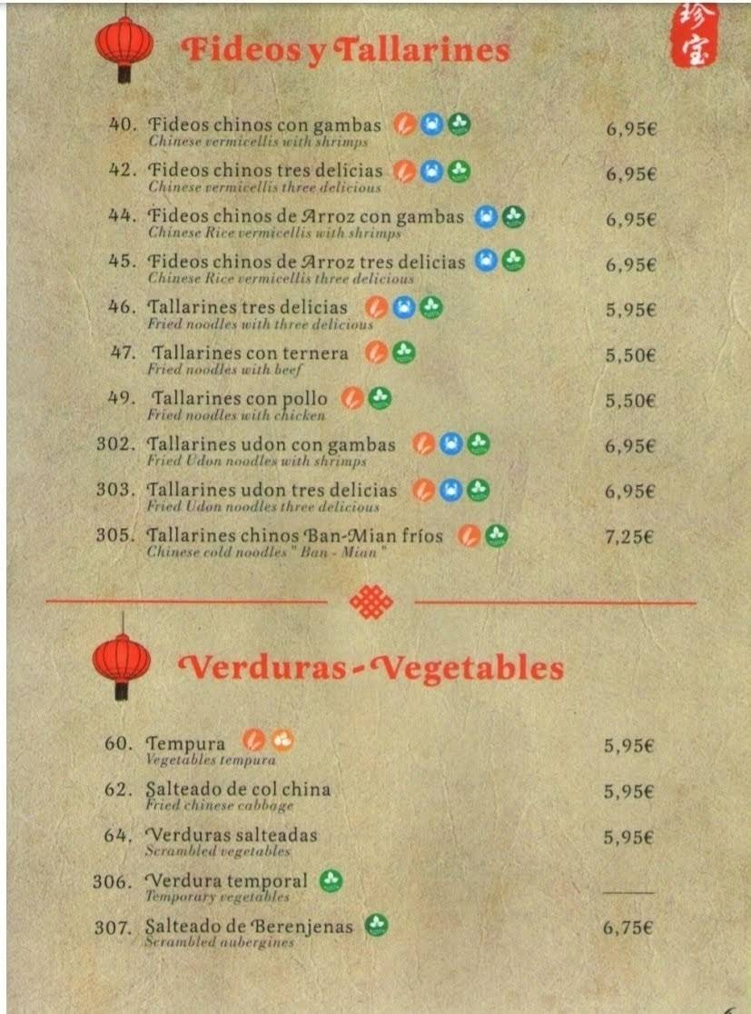 Carta de Restaurante Zhen Bao, Sevilla