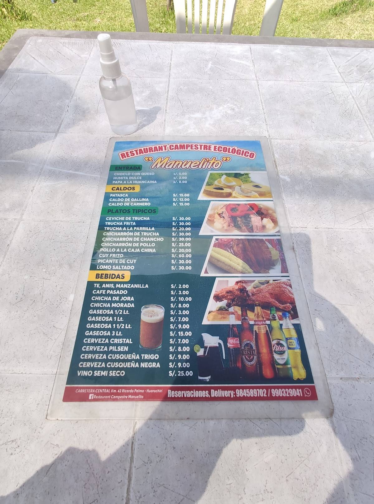 Menu at Restaurante campestre MANUELITO, Peru