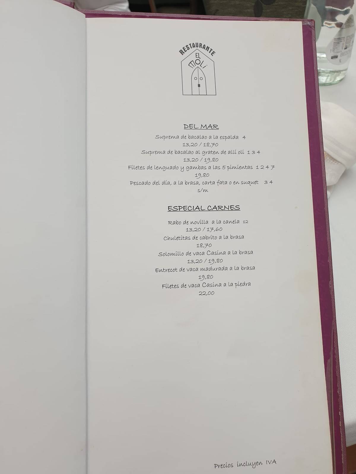 Carta De Restaurante El Molí Puzol Caminas 67