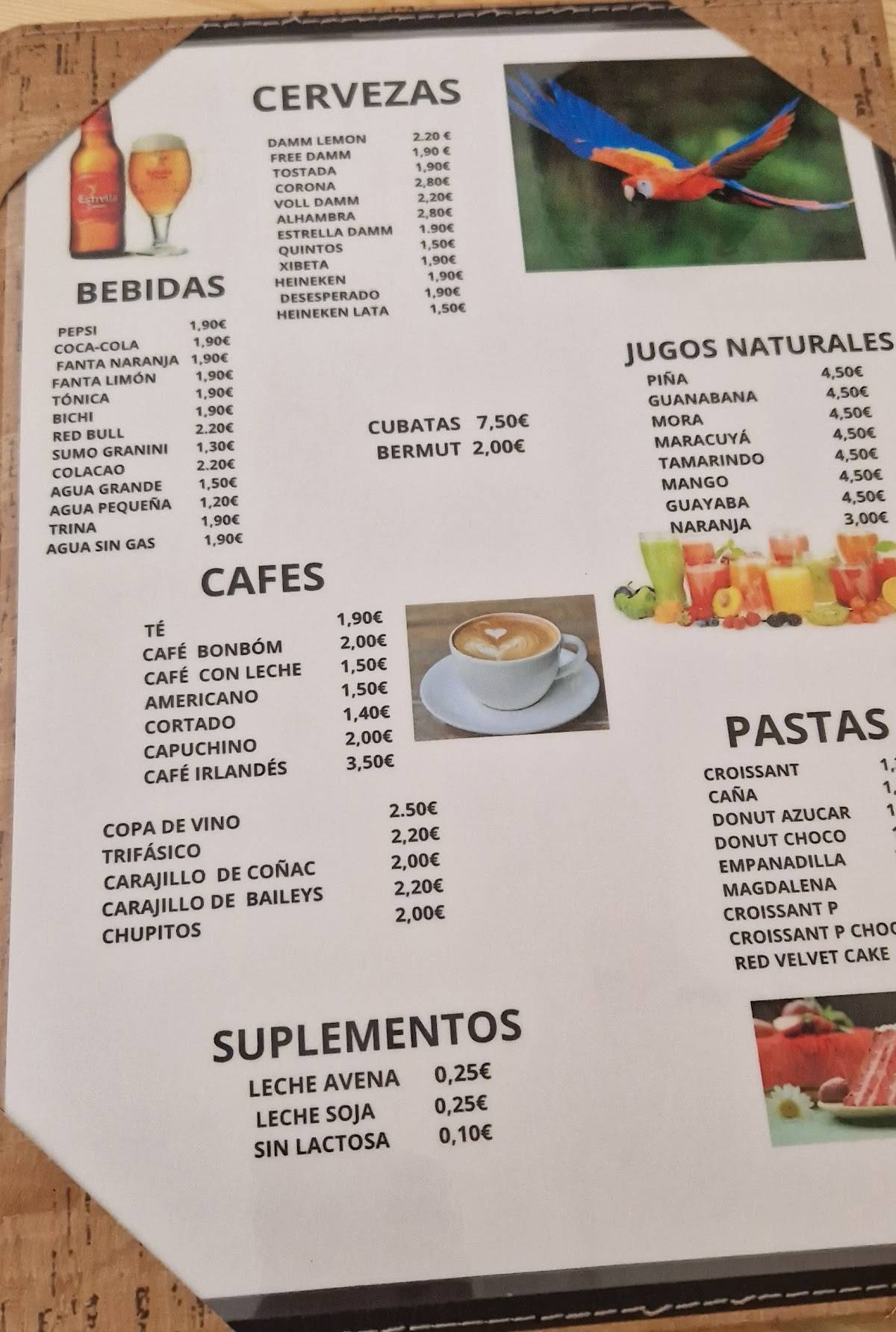 Carta de Restaurante hondureño, La Guacamaya café Restaurant, Tarrasa