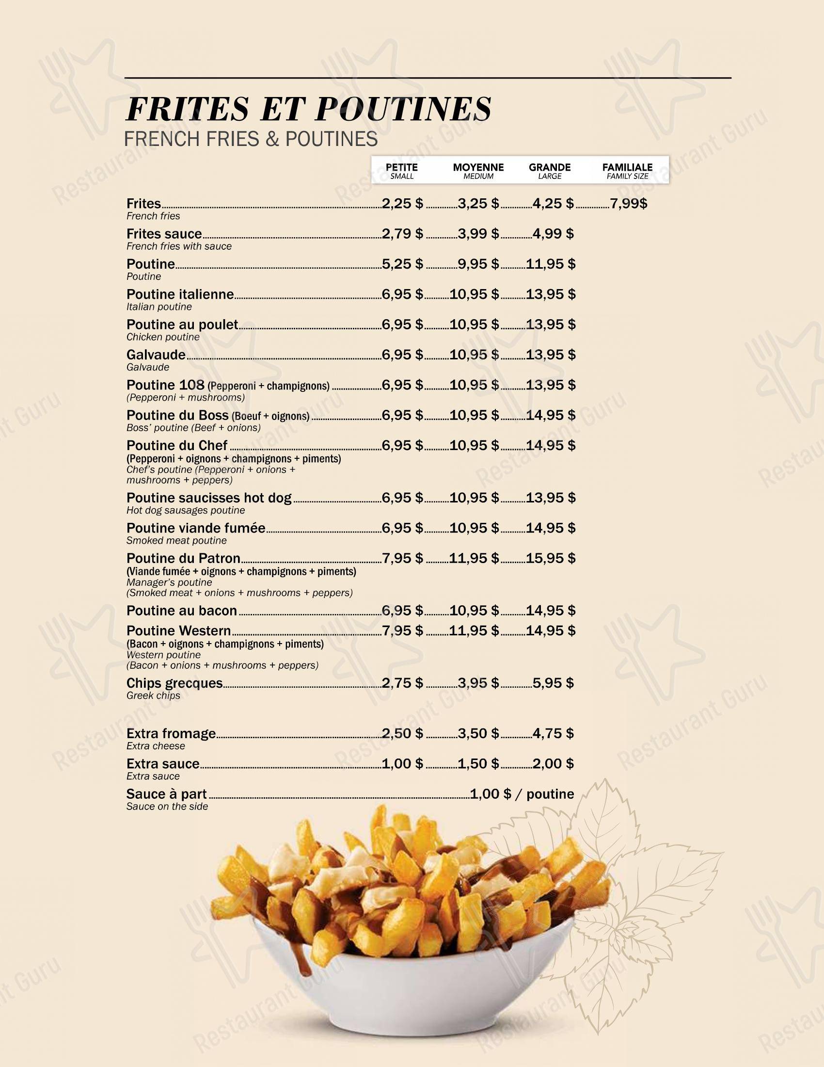 Menu at Resto 108 restaurant, Cookshire-Eaton, 444 Quebec Rte 108
