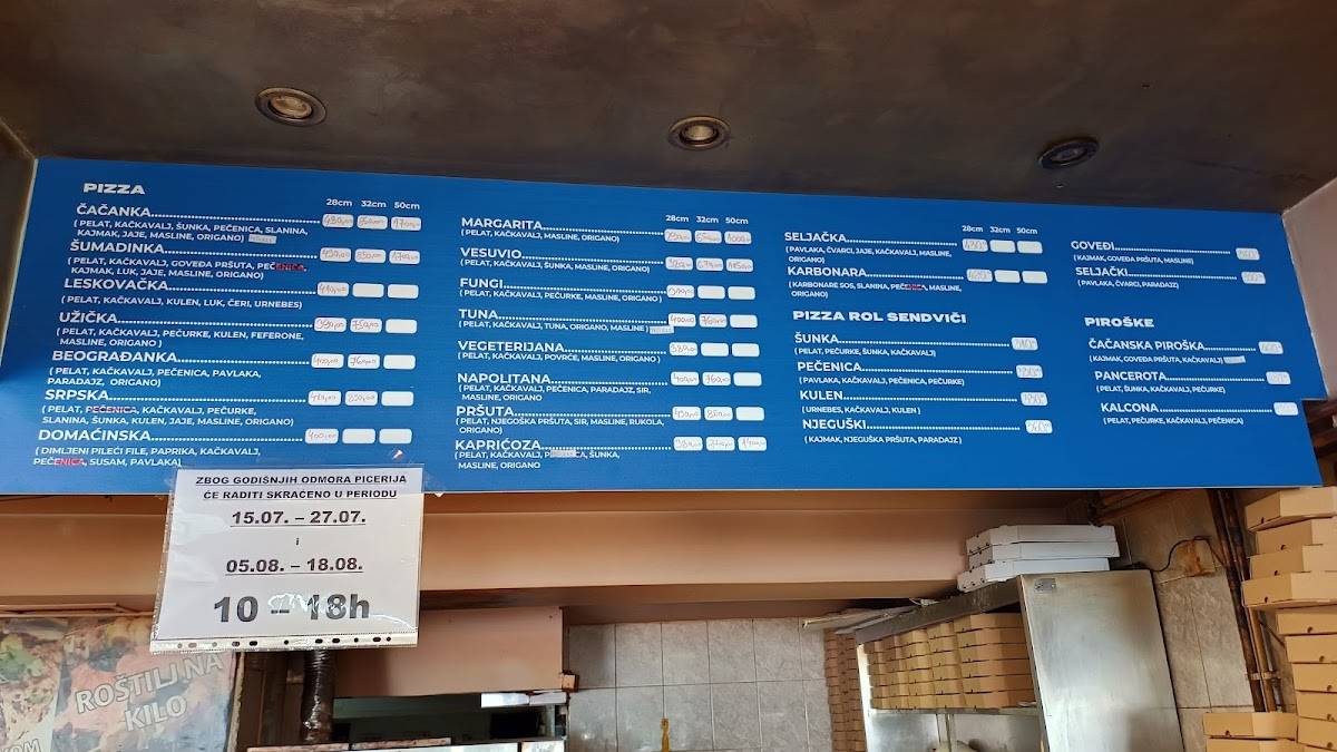 Menu at Чачанин restaurant, Belgrade