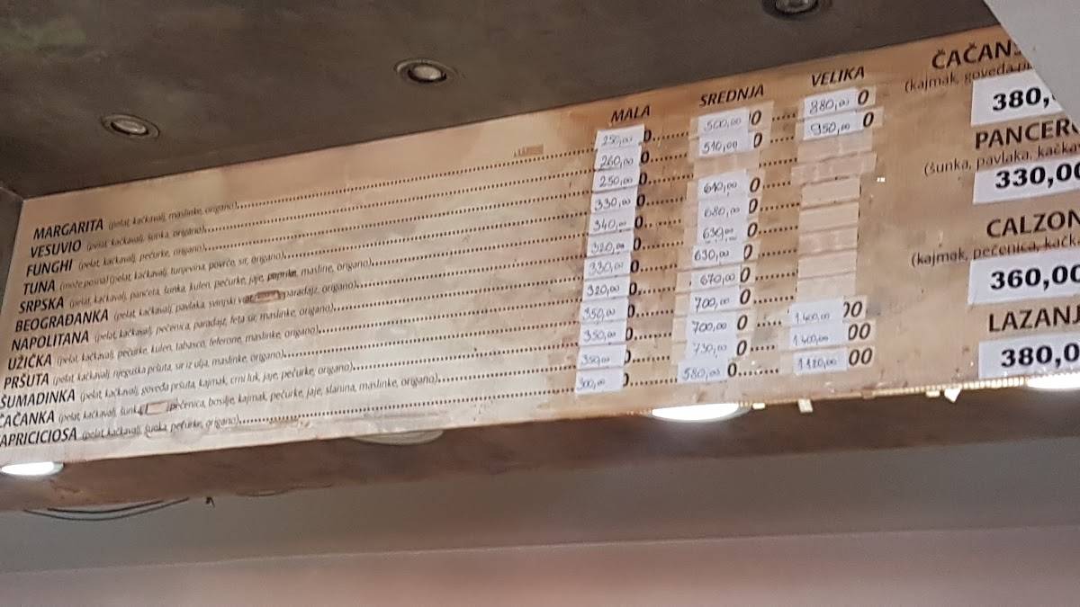 Menu at Restoran ČAČANIN restaurant, Belgrade