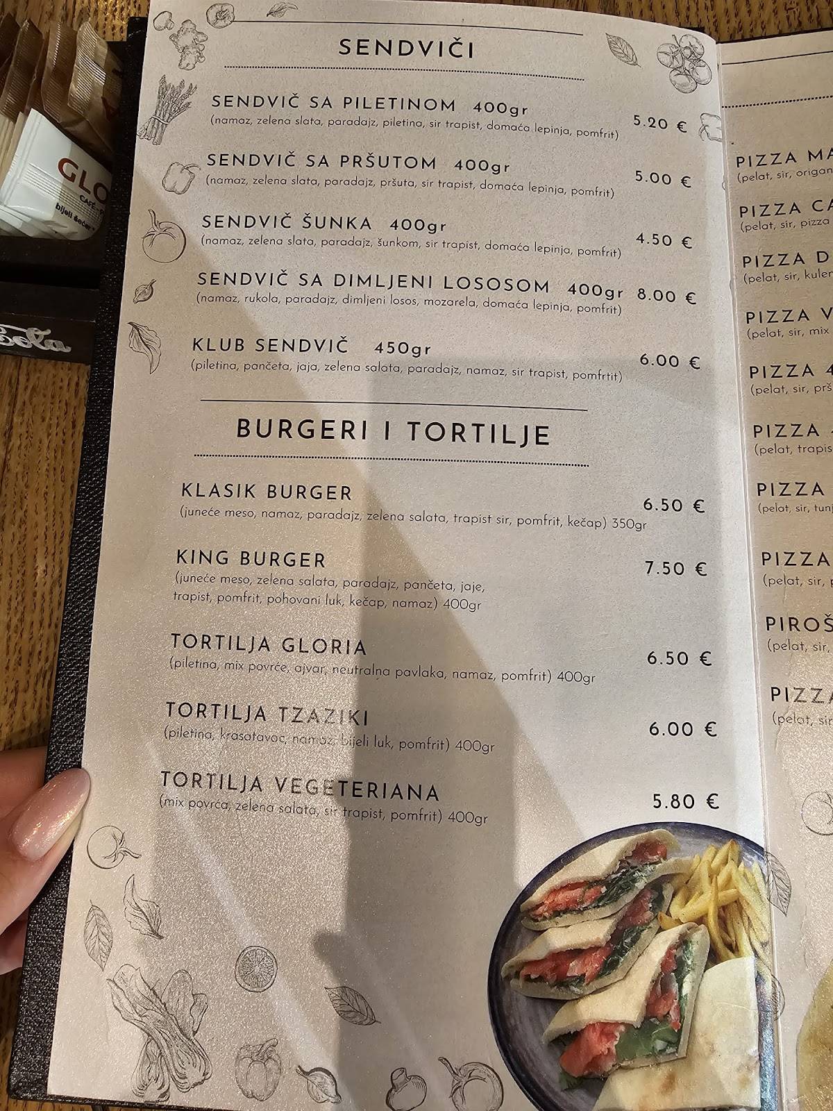 Menu at Restoran Gloria restaurant, Podgorica
