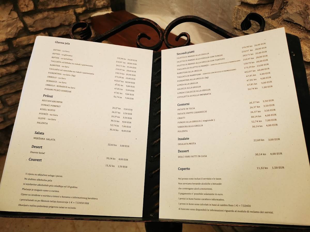 Menu at Restoran konoba Pjero restaurant, Momjan