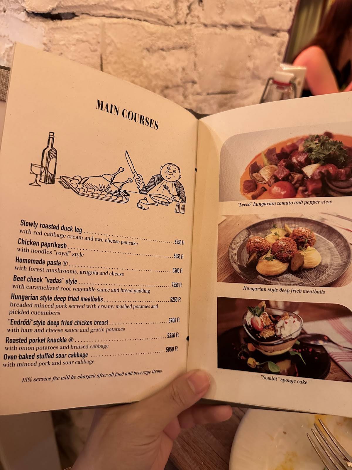 Menu at Retek Bisztro restaurant, Budapest