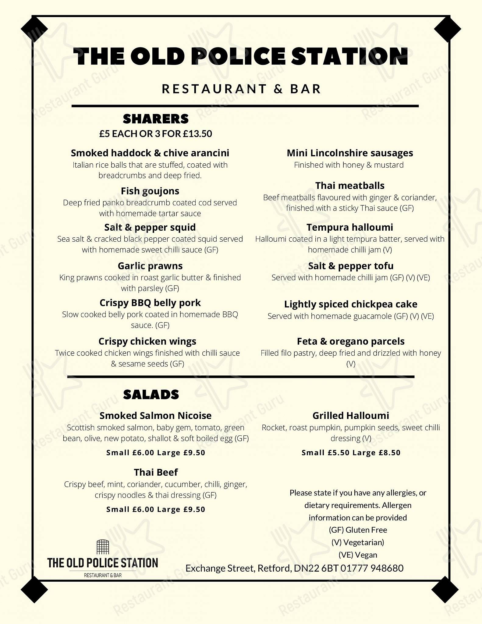 Menu at The Old Police Station restaurant, Retford