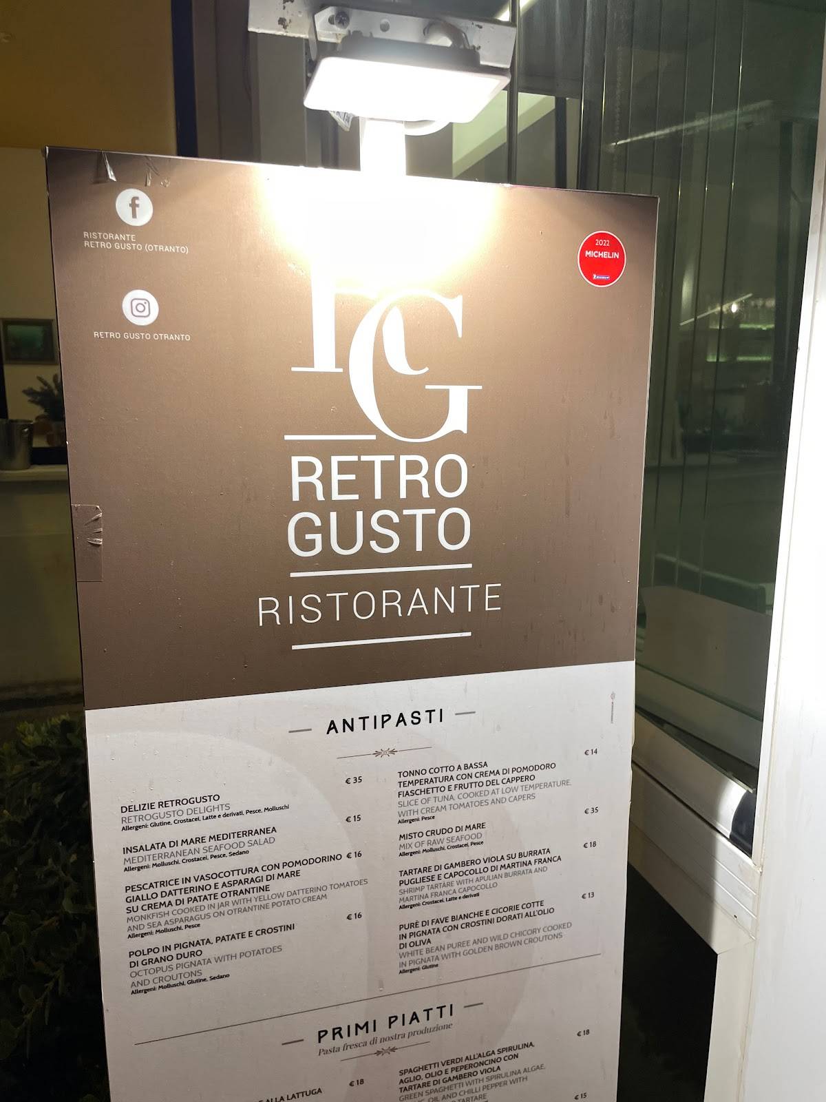 Menu at Retro Gusto restaurant, Otranto