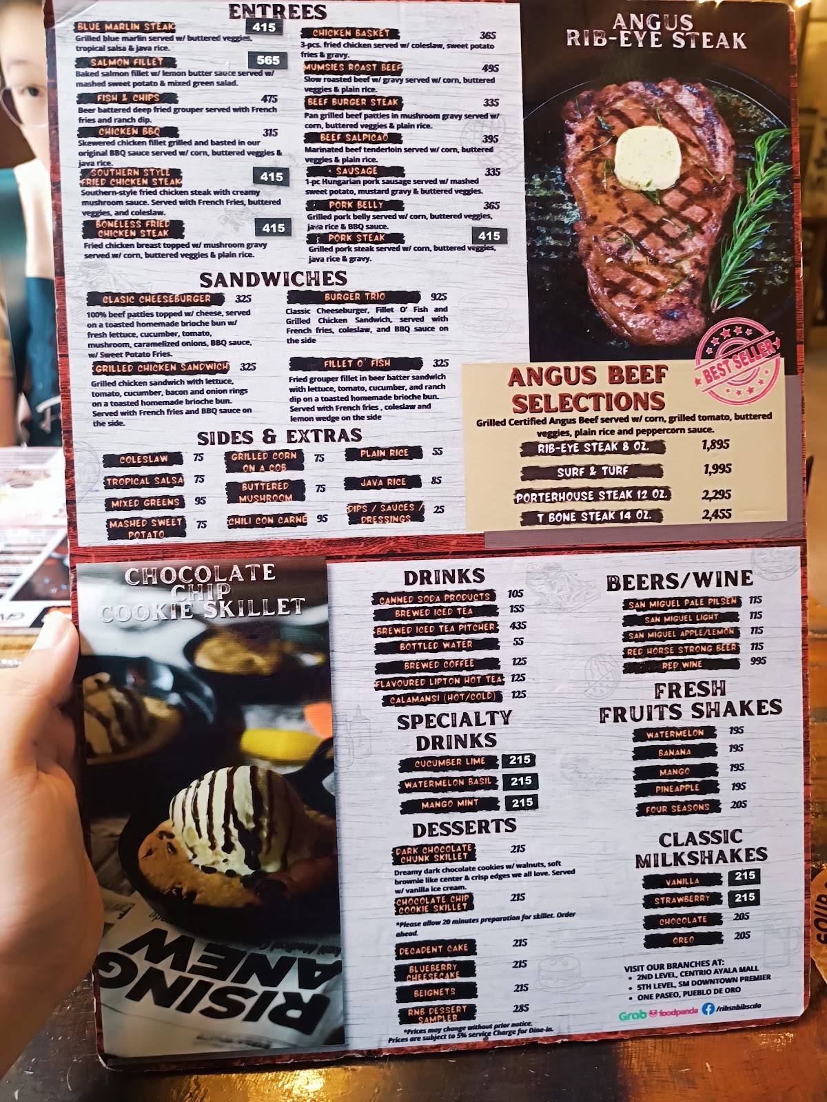 Menu at Ribs & Bibs SM CDO Downtown restaurant, Cagayan de Oro, Level 5