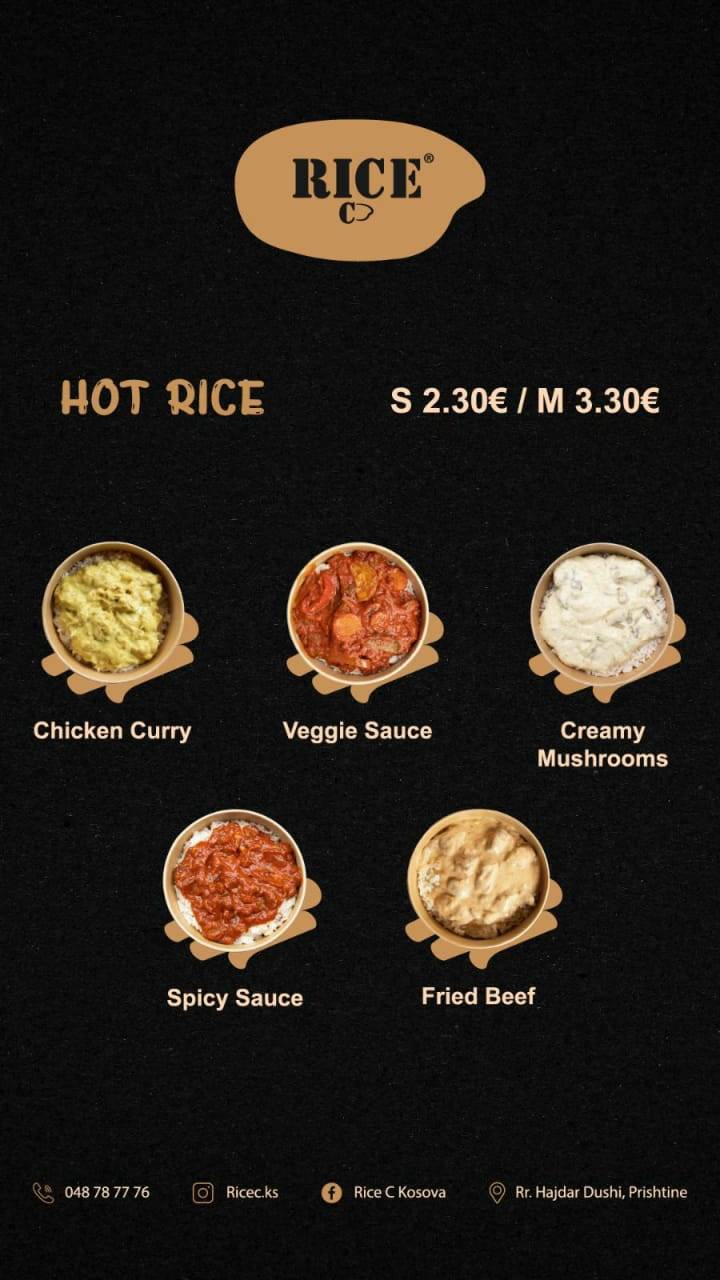Menu at Rice C restaurant, Prishtina