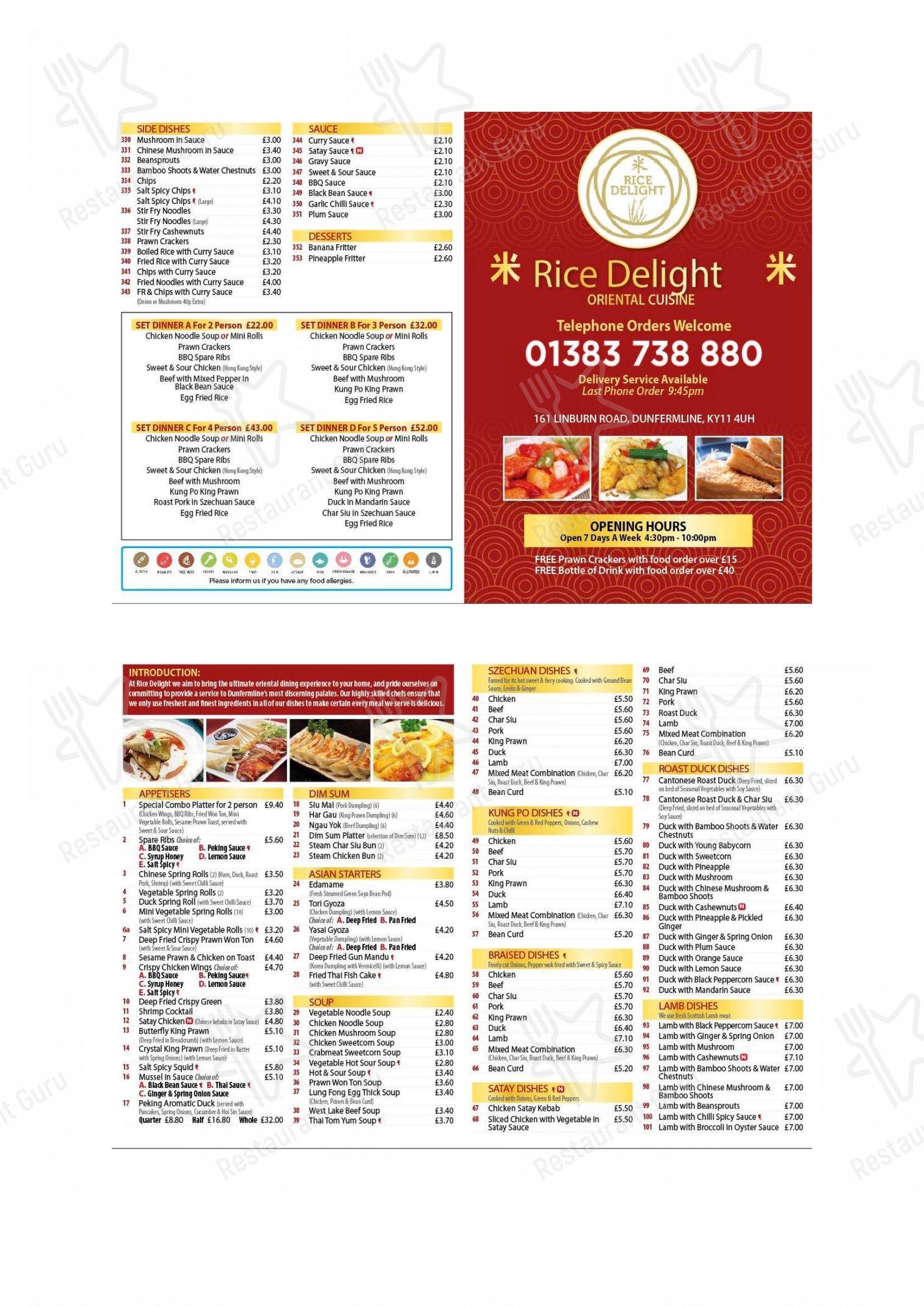 Menu at Rice Delight fast food, Dunfermline