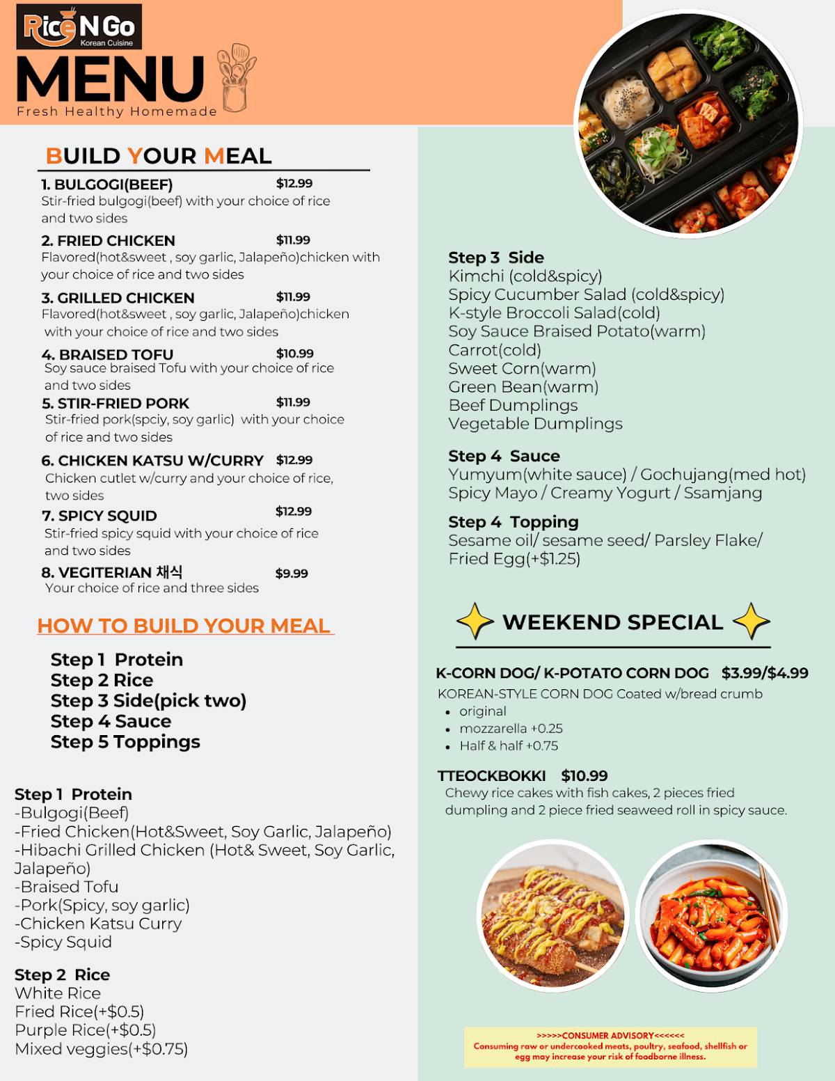 Carta del restaurante Rice N Go, Cleveland