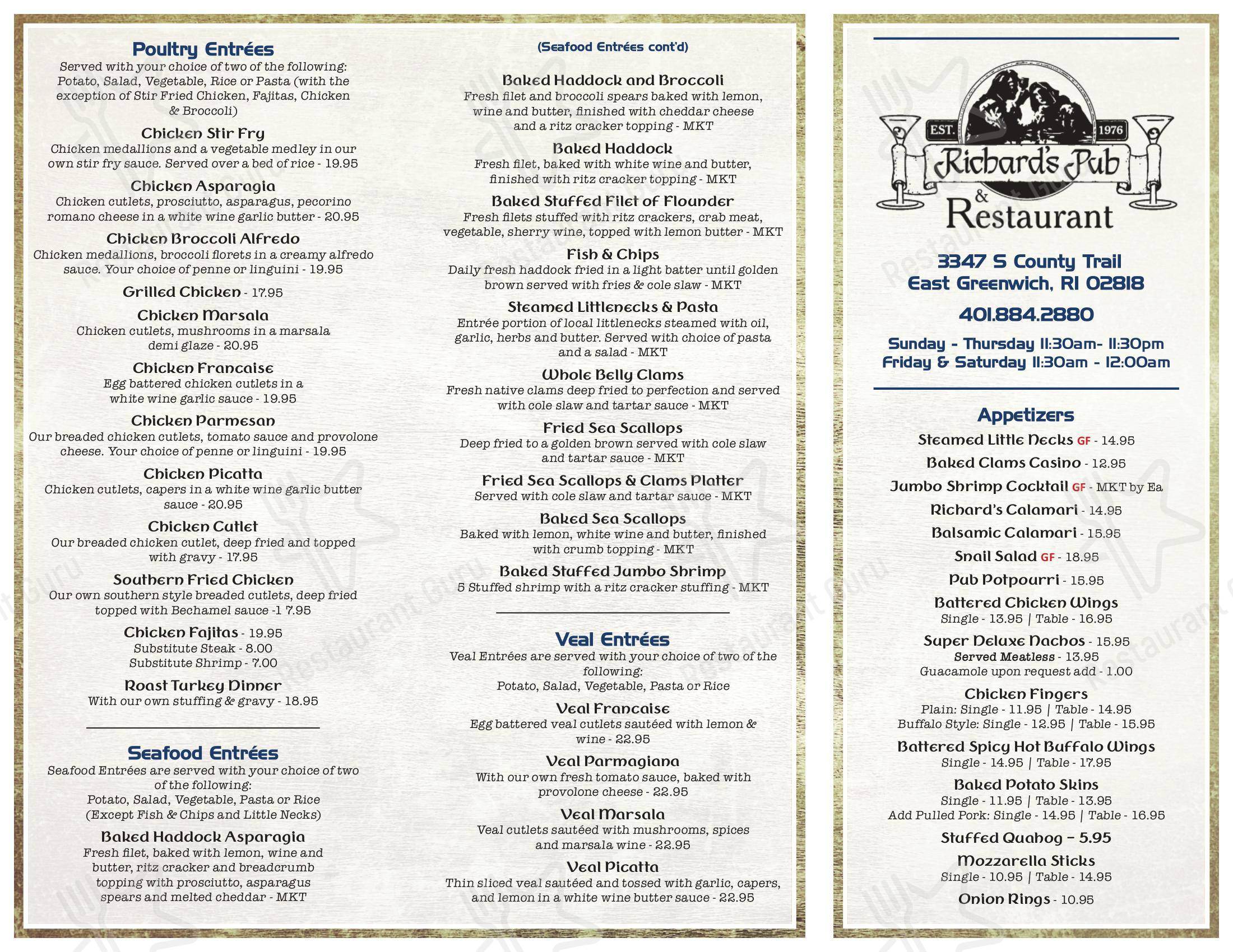 Menu at Richard's Pub & Restaurant, East Greenwich
