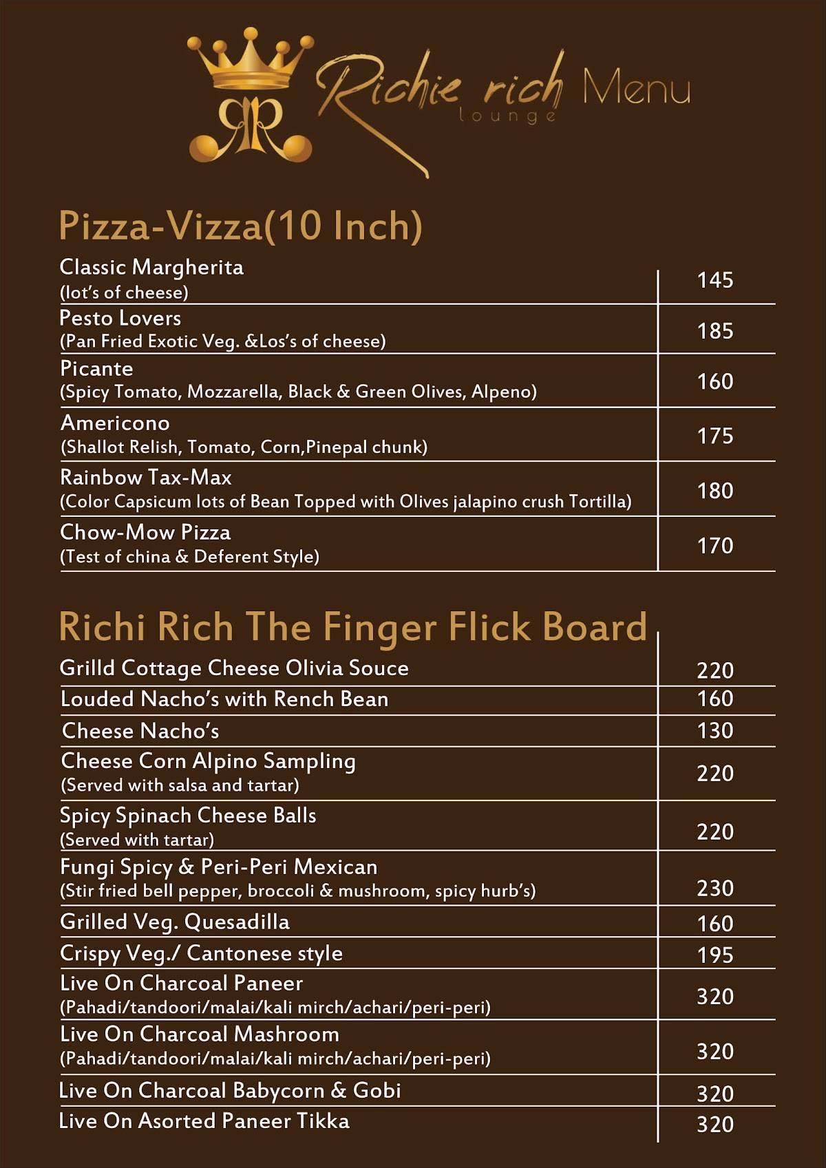 Menu at Richie Rich Pan house, Ahmedabad