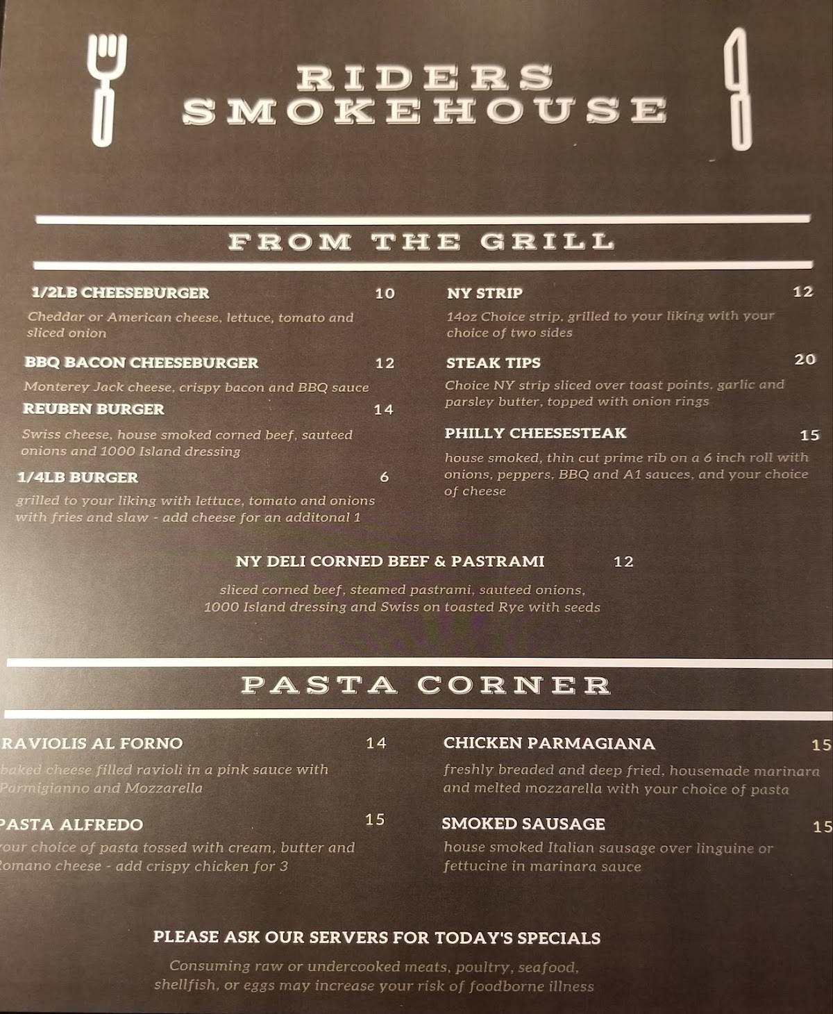 Menu at Riders Smokehouse Bar and Grill LLC, Thomaston, Waterbury Rd