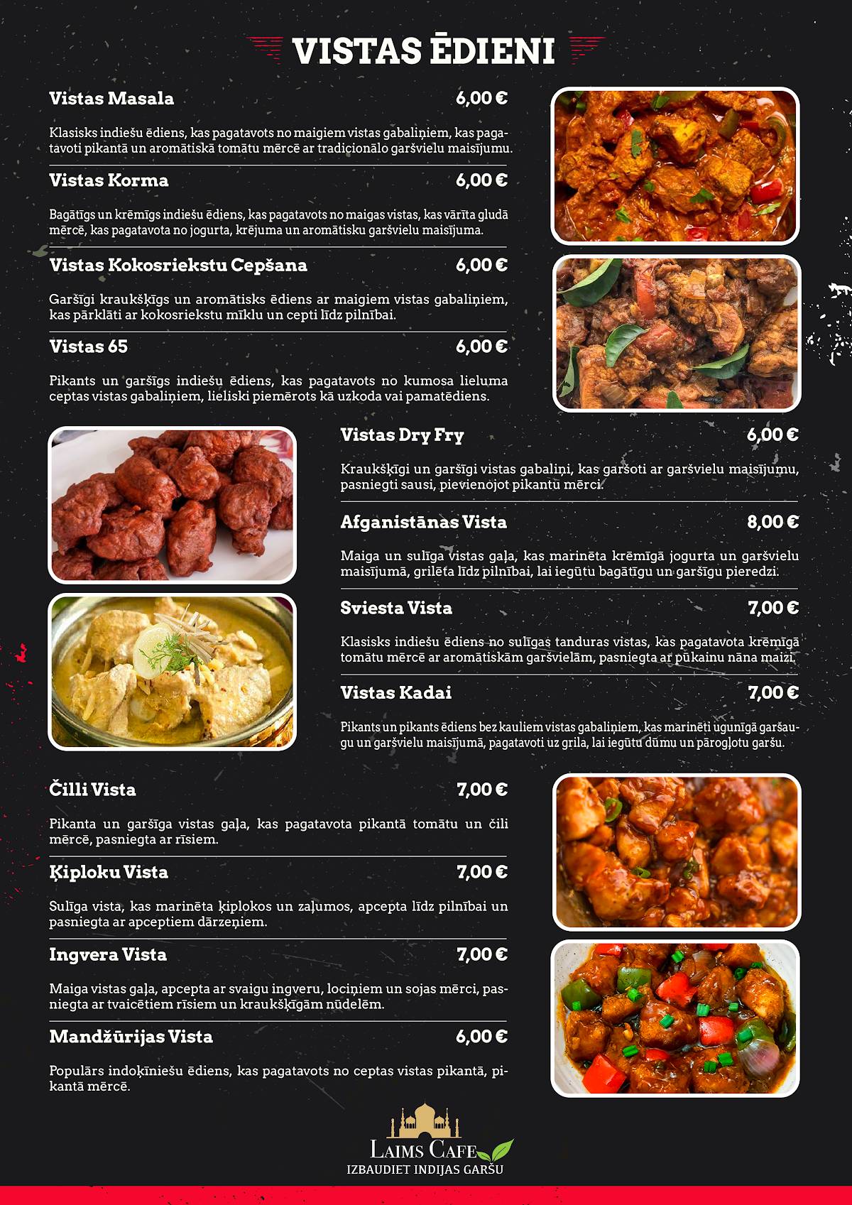 Menu at LAIMS kafejnīca restaurant, Riga