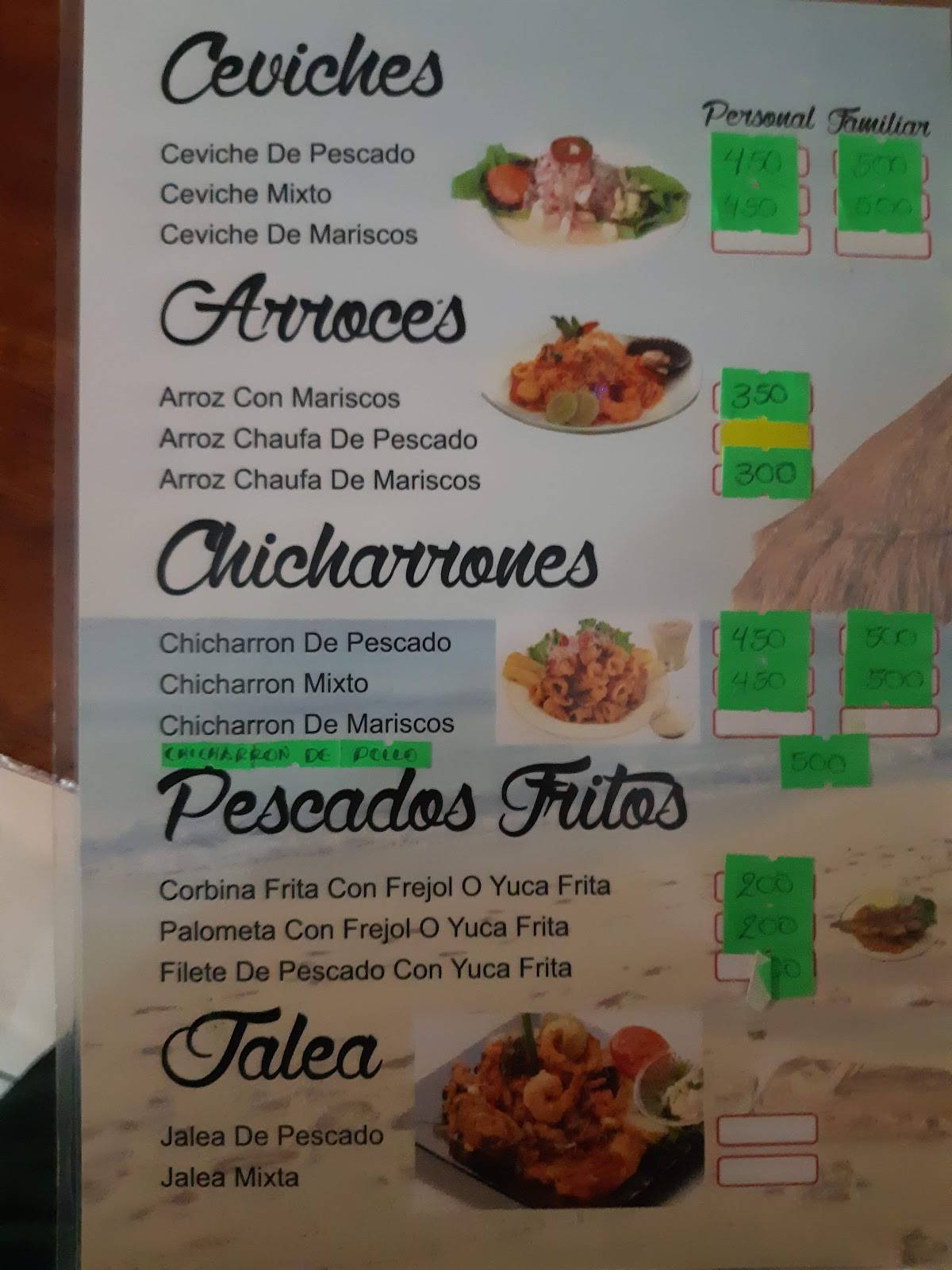 Carta del restaurante Rincón del Pato, Buenos Aires
