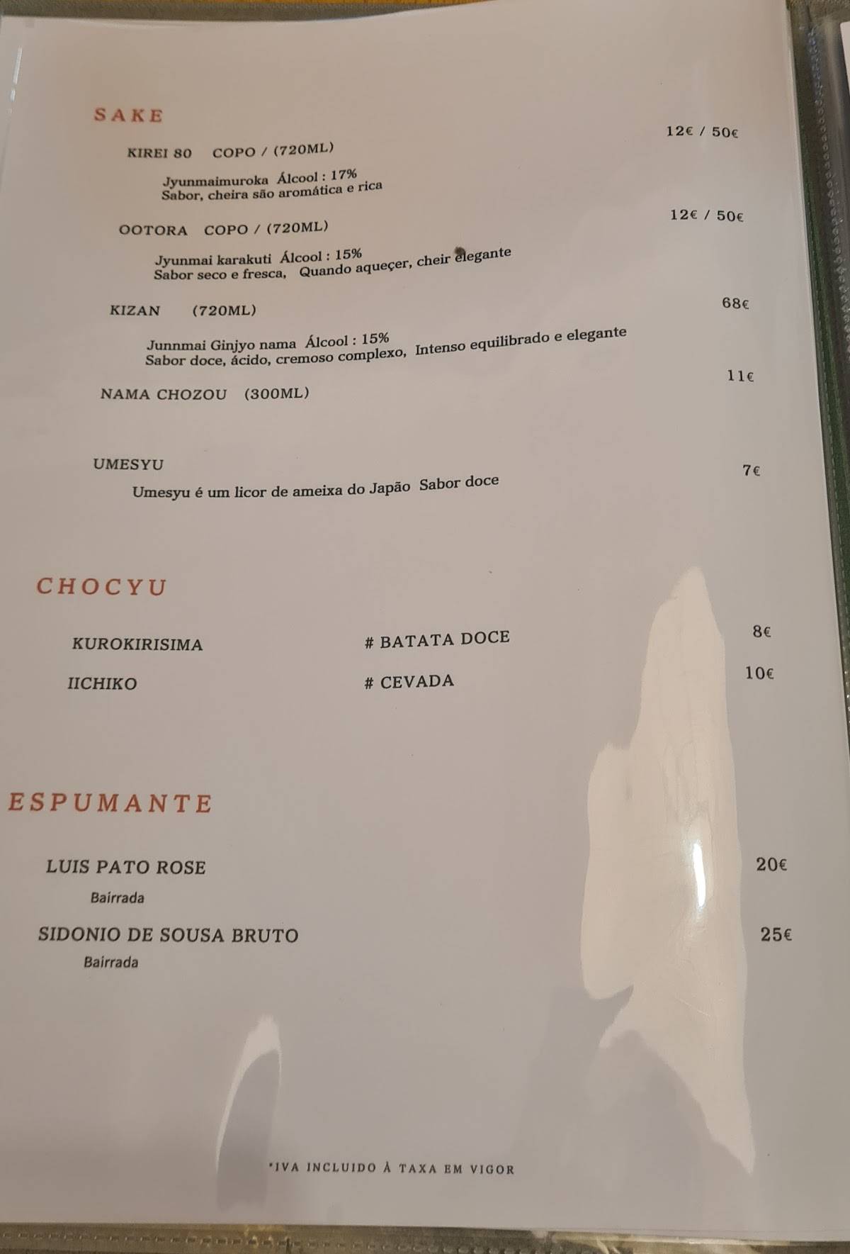 Menu em Restaurante Rino, Matosinhos