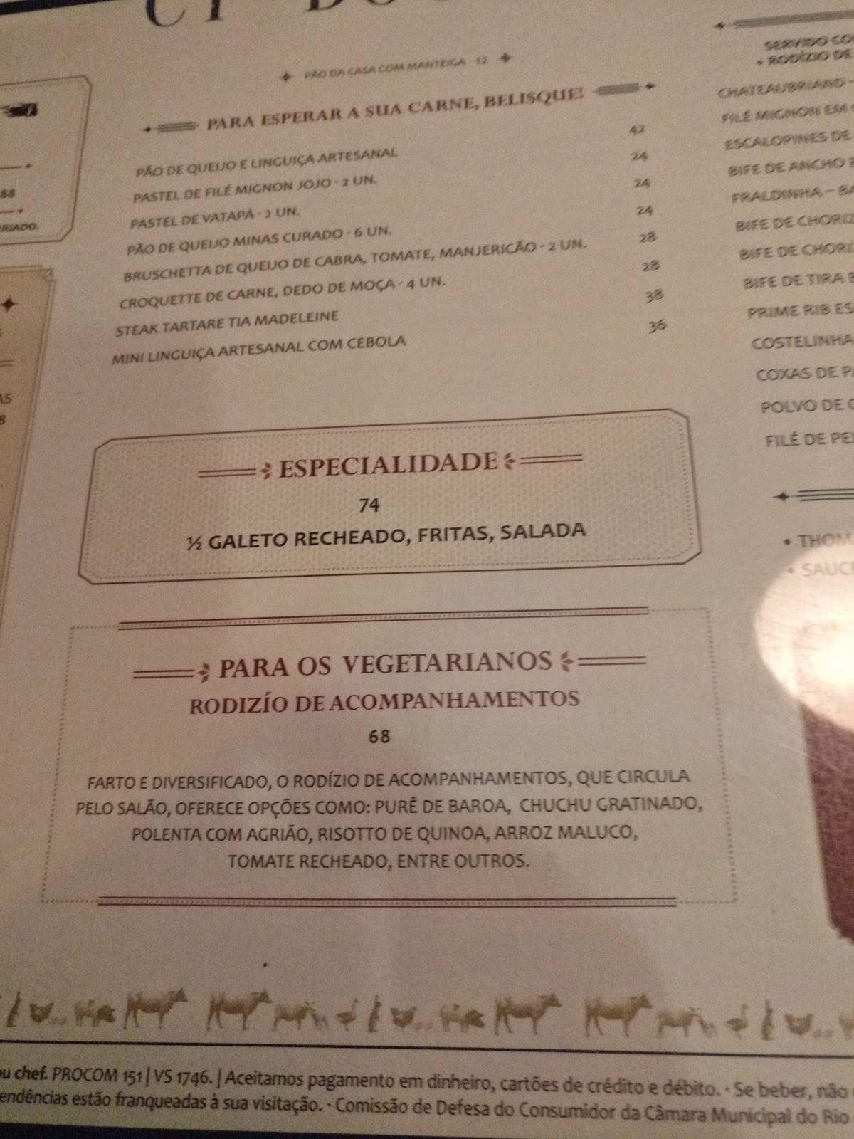 Menu em CT Boucherie churrascaria, Rio de Janeiro, Rua Dias Ferreira