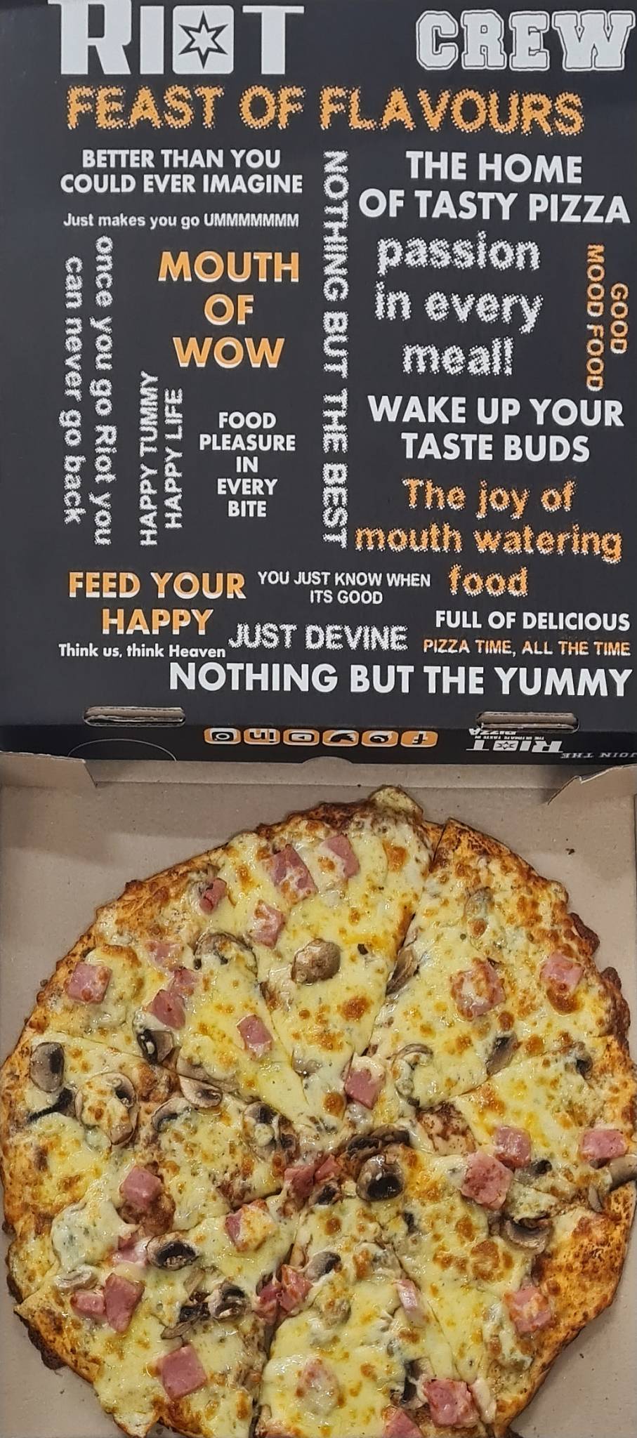 Menu at Riot Pizza manufacturing restaurant, Port Elizabeth