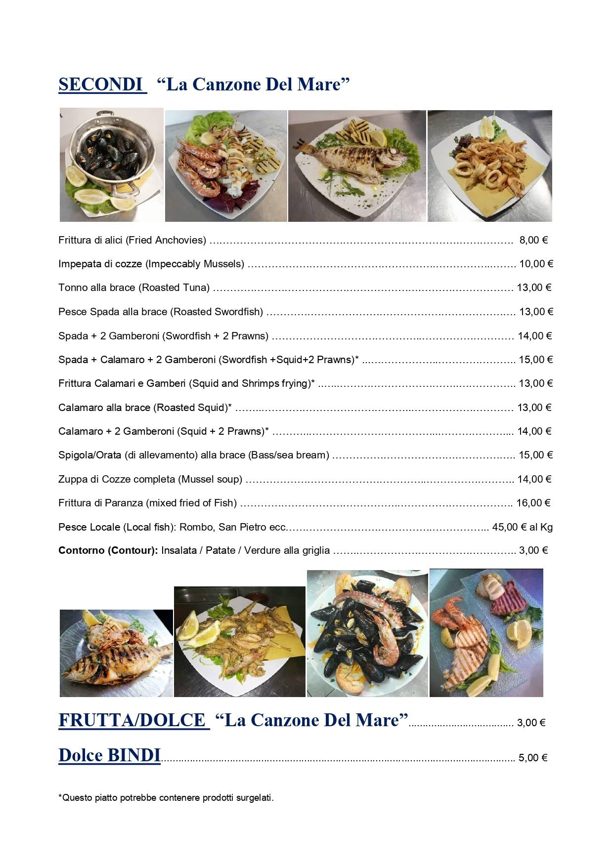 Menu da Risto-Pescheria La Canzone Del Mare ristorante, Varcaturo