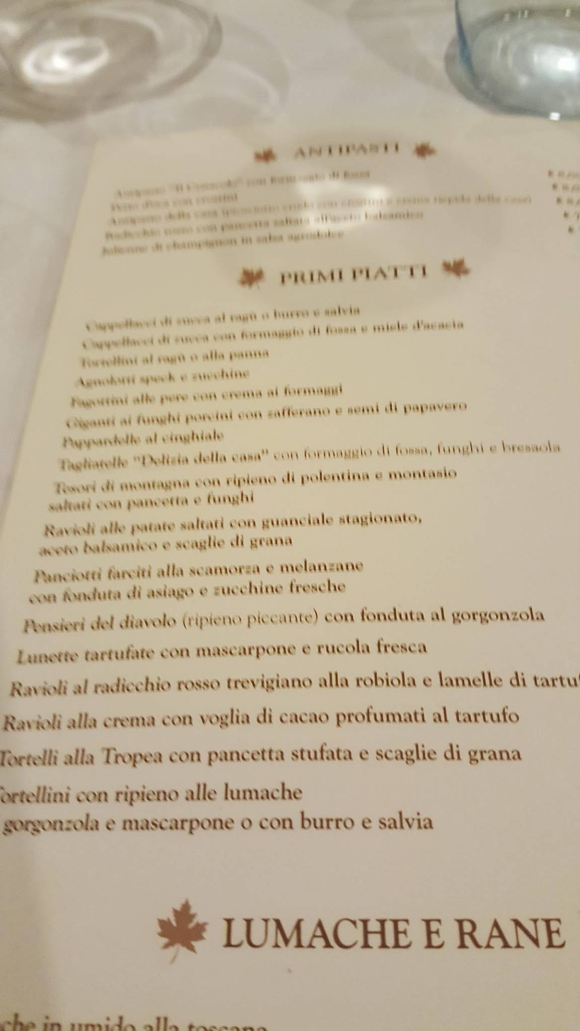 Menu da Ristorante Il Cenacolo, Casumaro