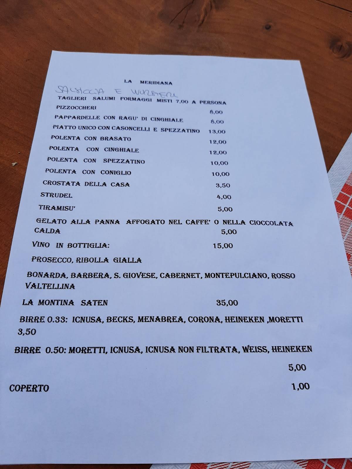 Menu da Ristorante La Meridiana - Piani Resinelli (lc), Piani Resinelli II