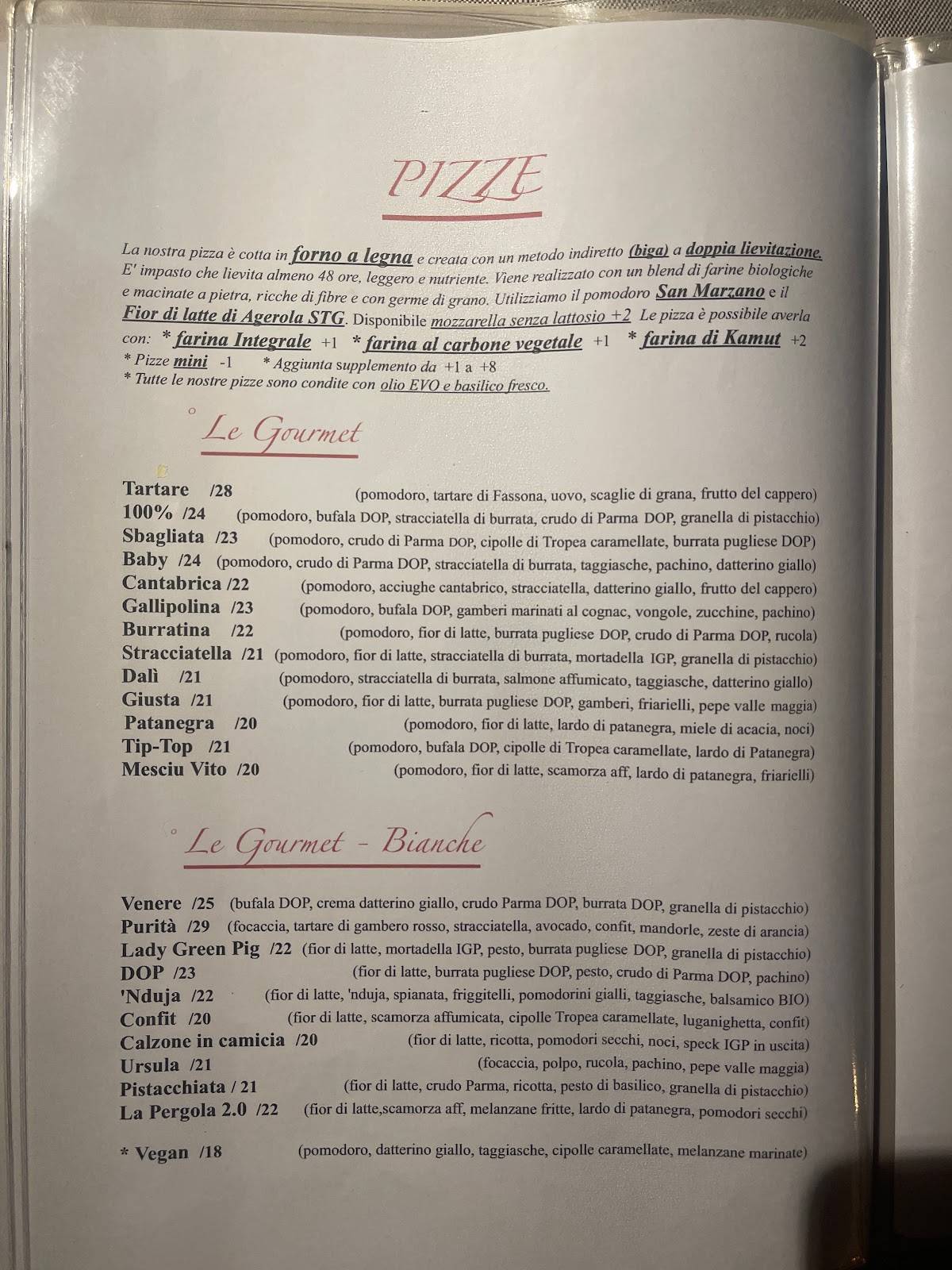 Menu da Ristorante La Pergola, Cadempino