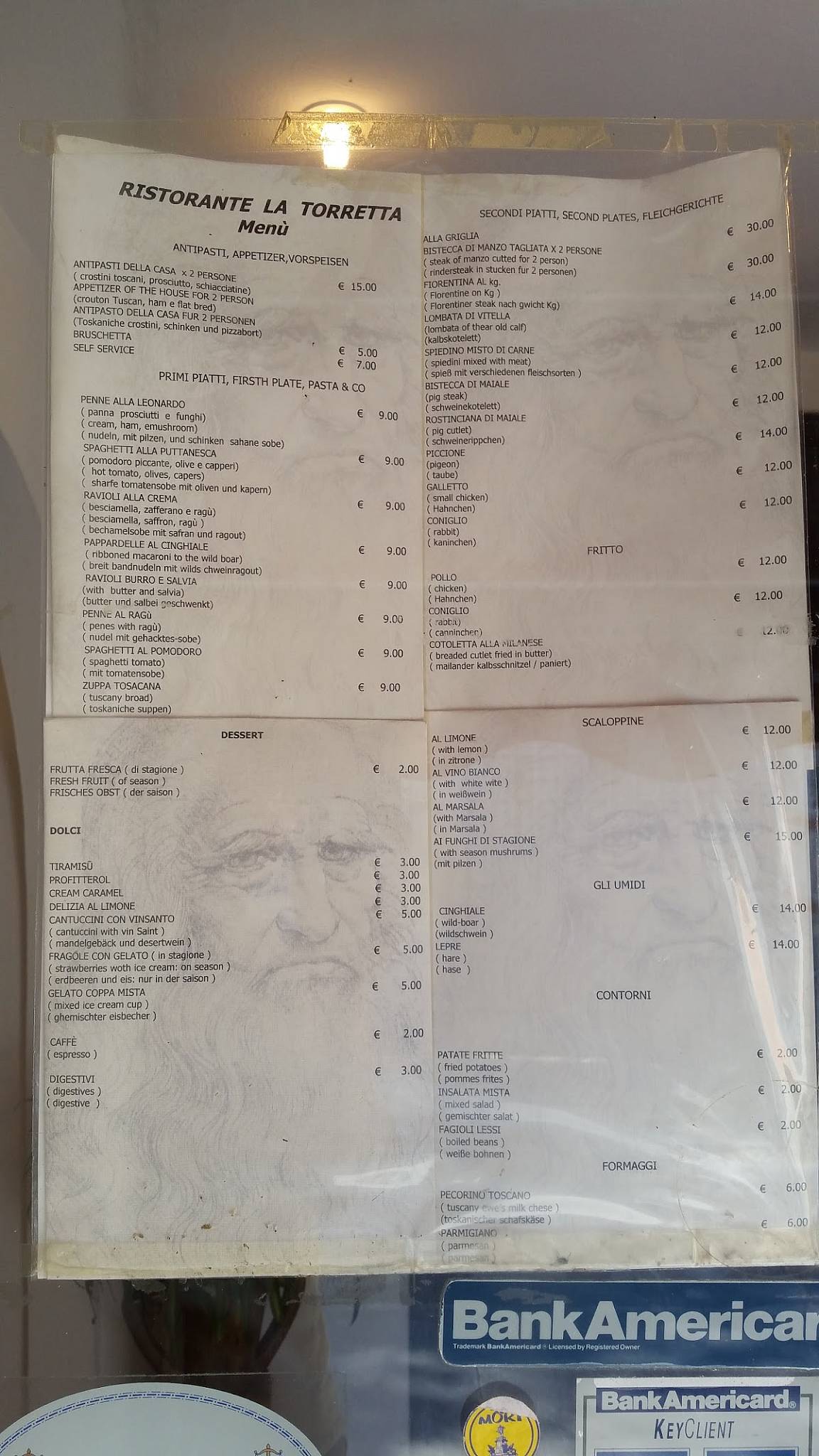 Menu au Ristorante La Torretta, Vinci, Via della Torre