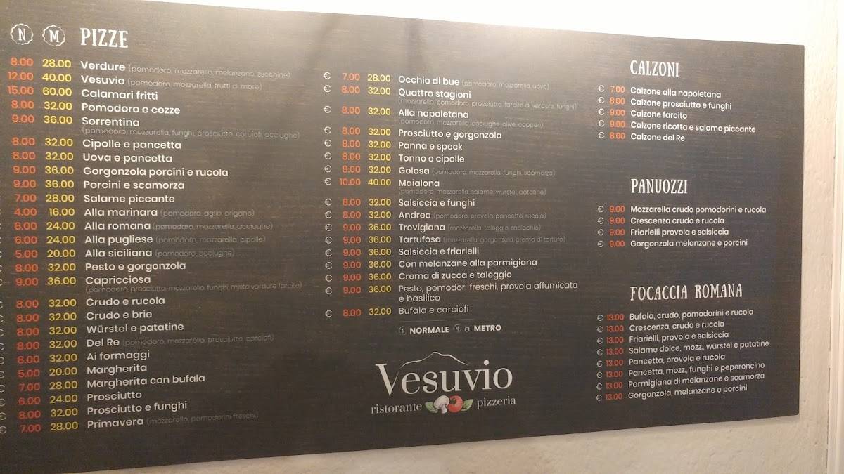 Menu da Pizzeria Vesuvio, Pavia