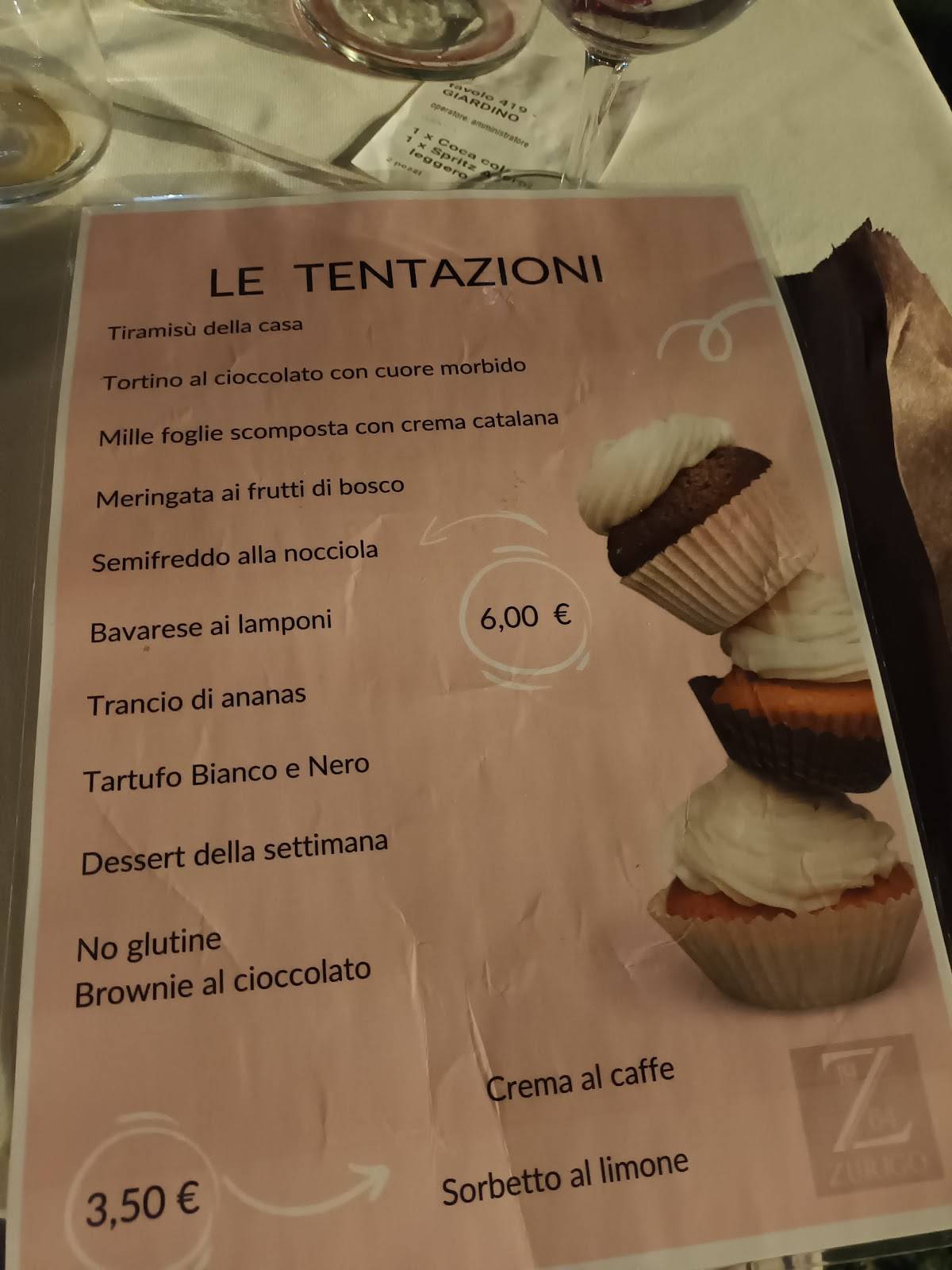 Menu da Ristorante Pizzeria Zurigo, Mori
