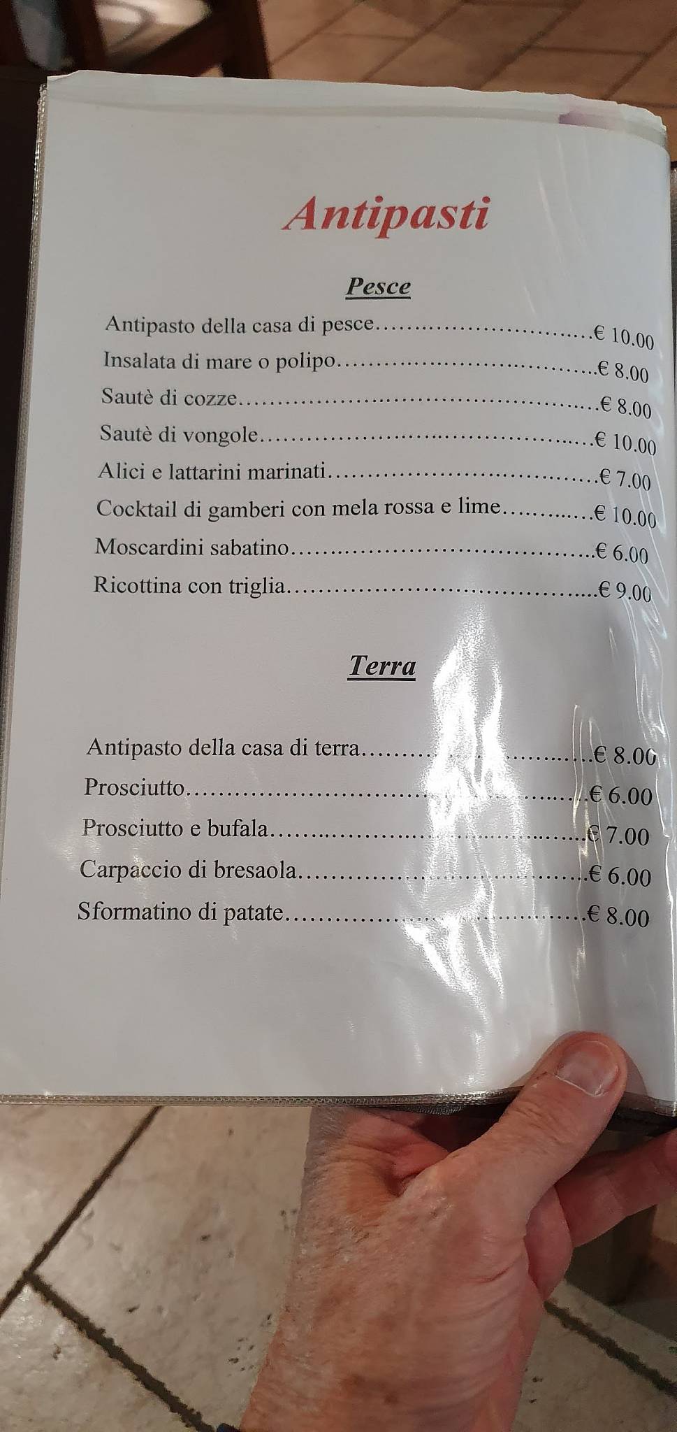 Menu da Ristorante Sabatino, Anguillara Sabazia, Località Vigna di ...