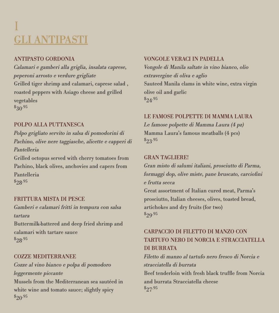 Menu at Ristorante Sotto Sotto restaurant, Toronto