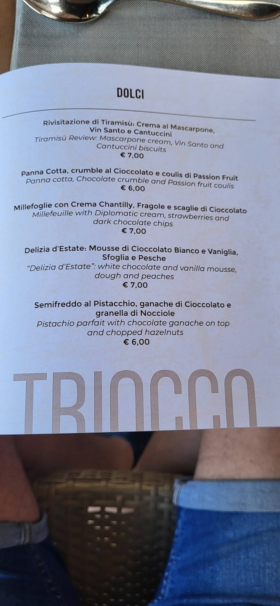 Menu at Ristorante Triocco, Tavarnelle Val di Pesa