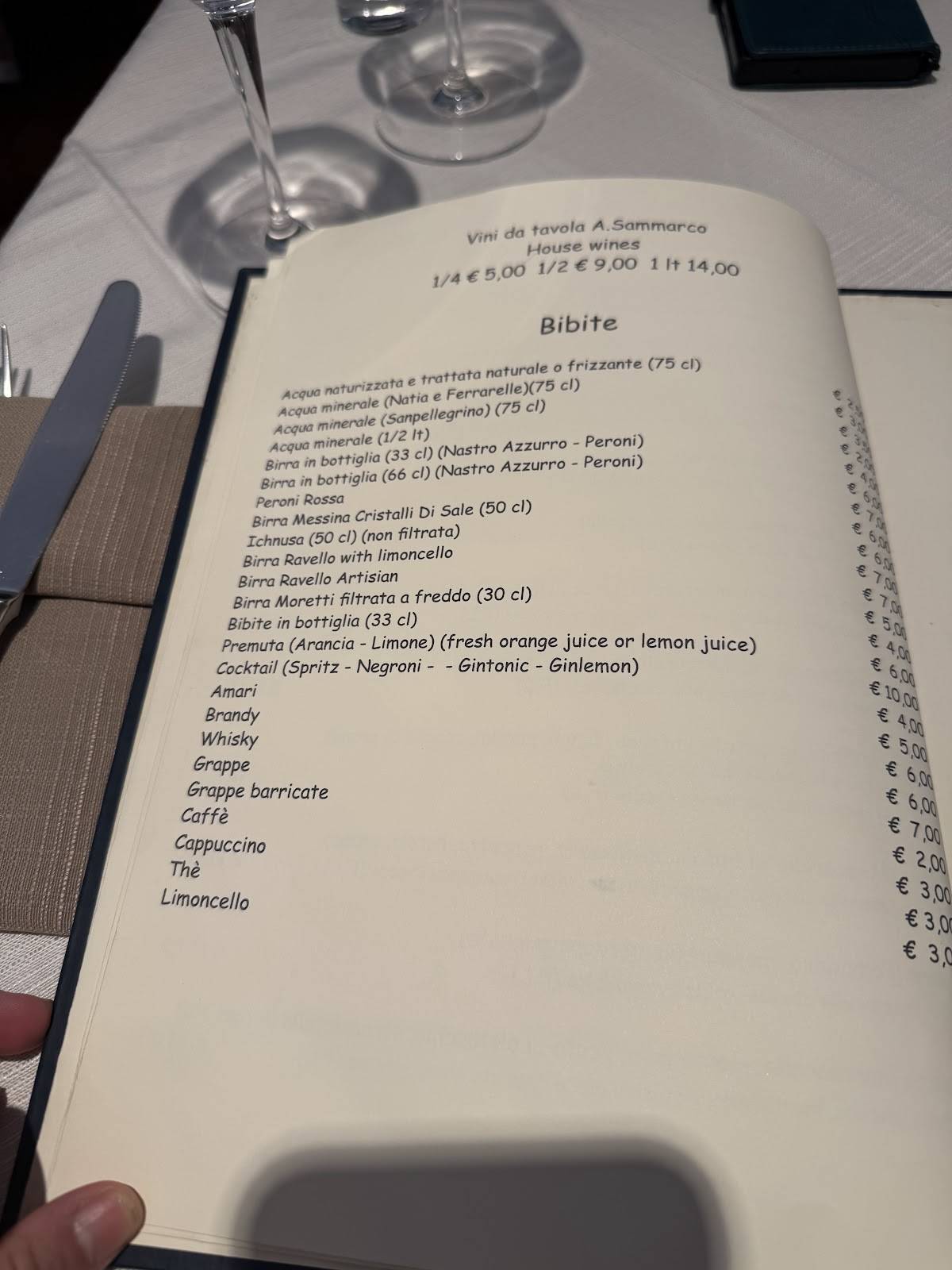 Menu at Ristorante Vittoria, Ravello